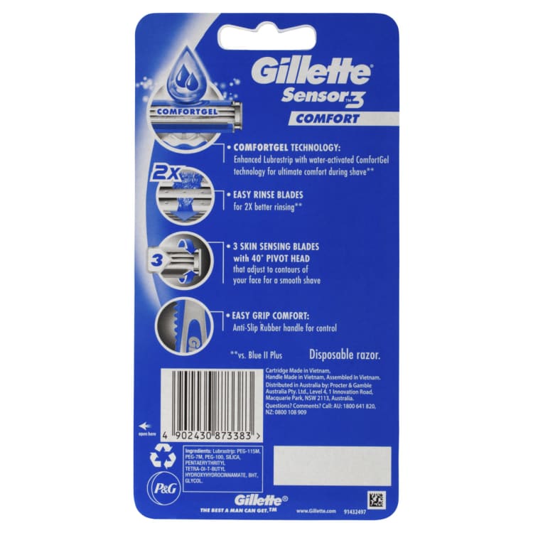 8 Pack Gillette Sensor 3 Comfort Disposable Razors - Kmart