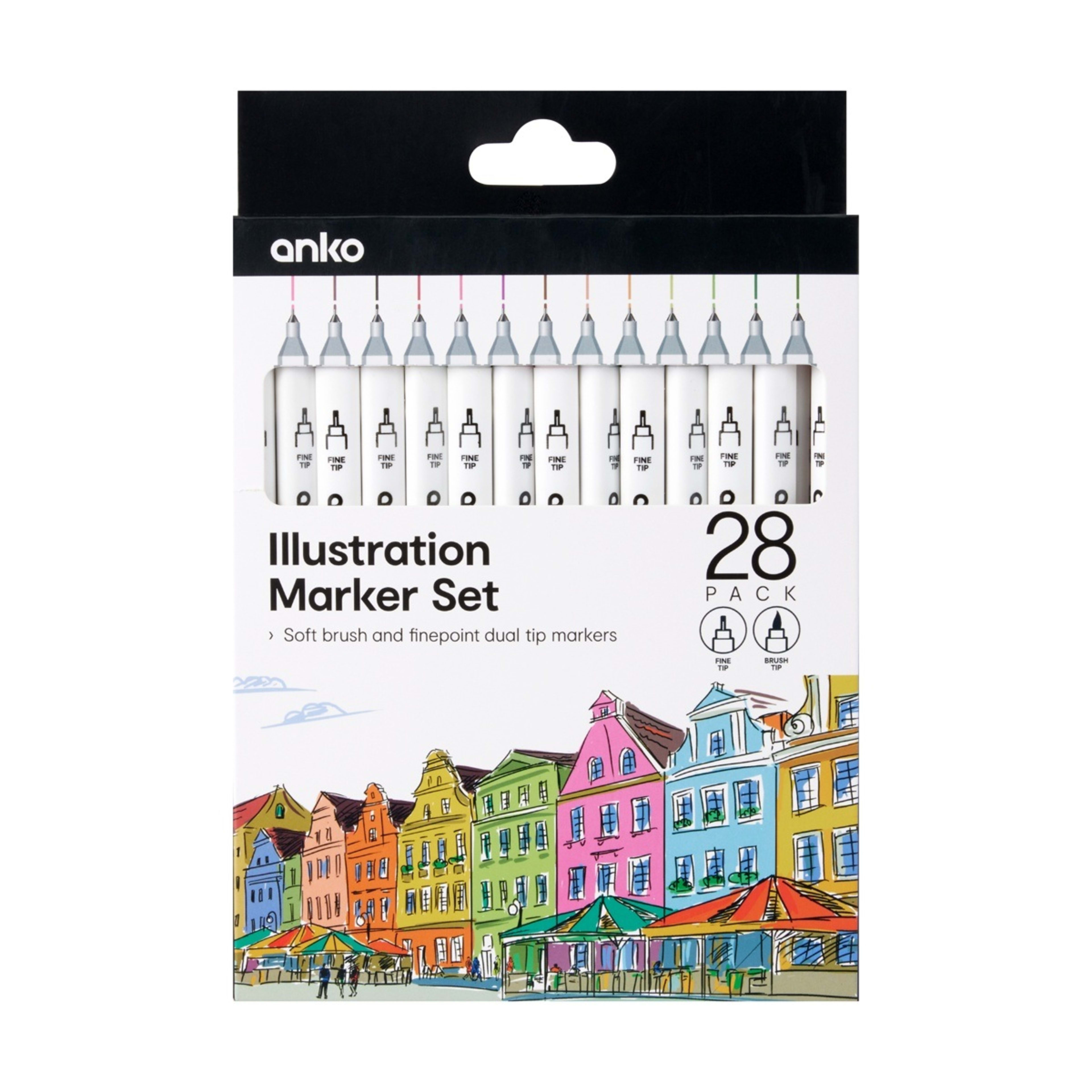 28 Pack Illustration Marker Set - Kmart