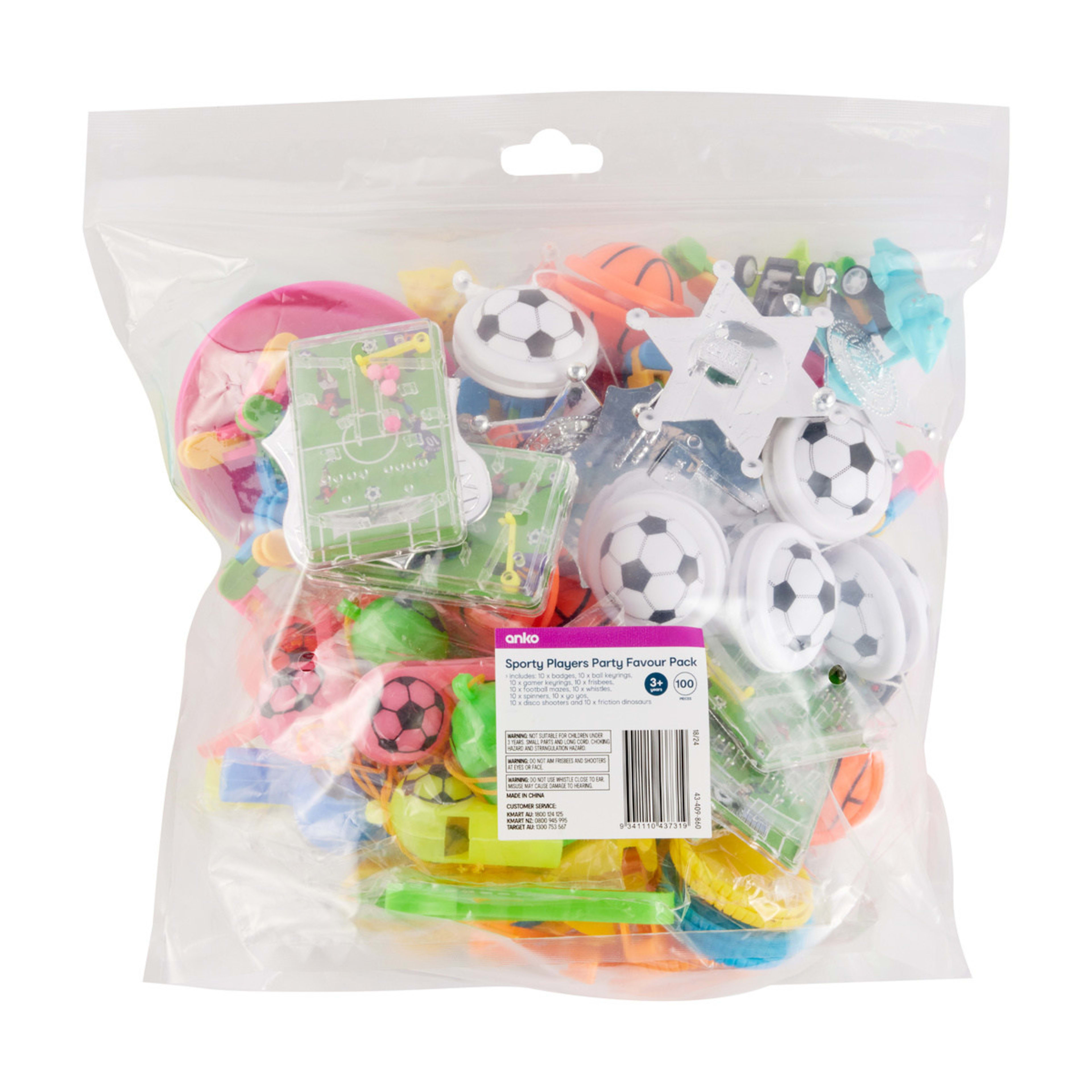 100 Piece Sporty Players Party Favour Pack - Kmart