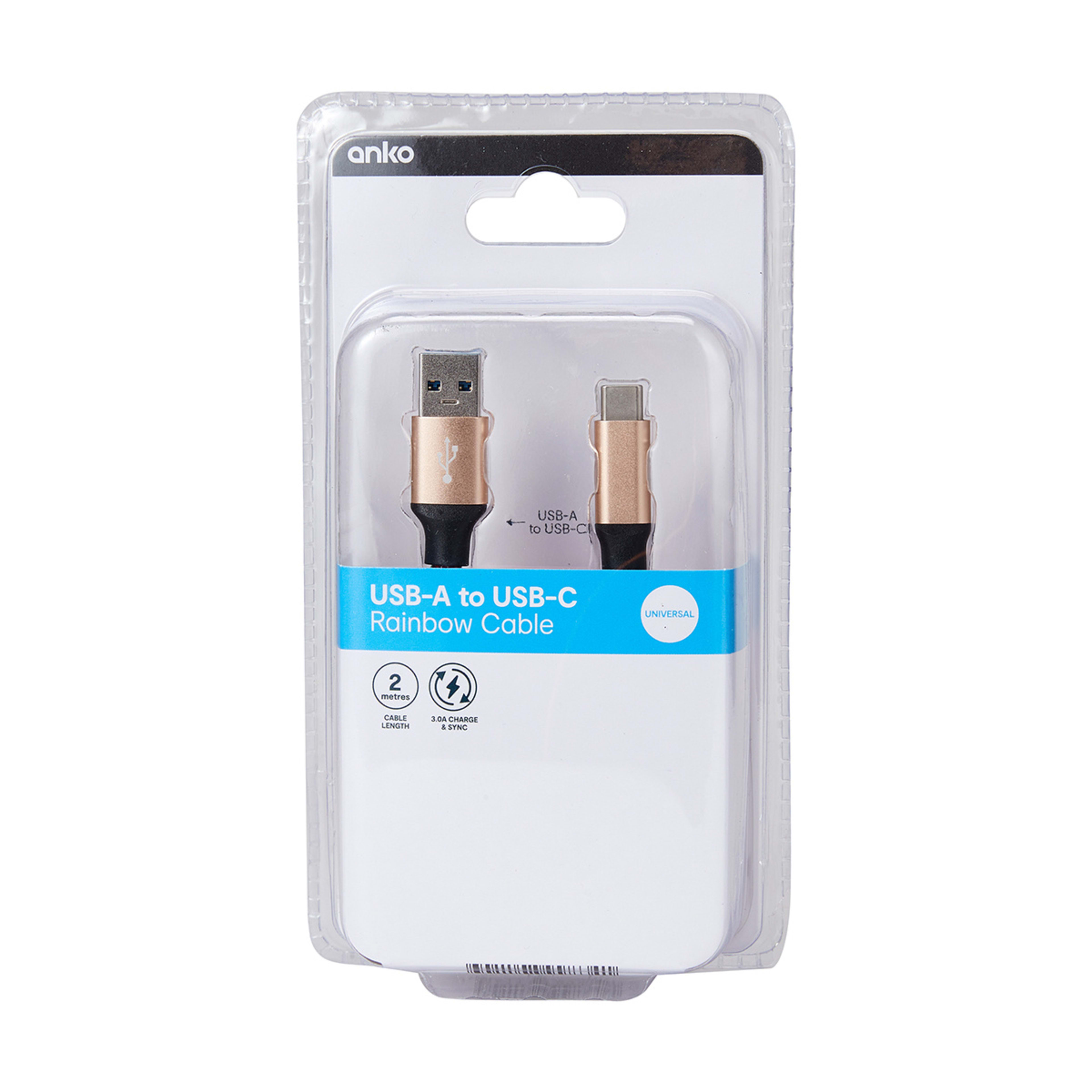 USB-A to USB-C Rainbow Cable - 2m - Kmart