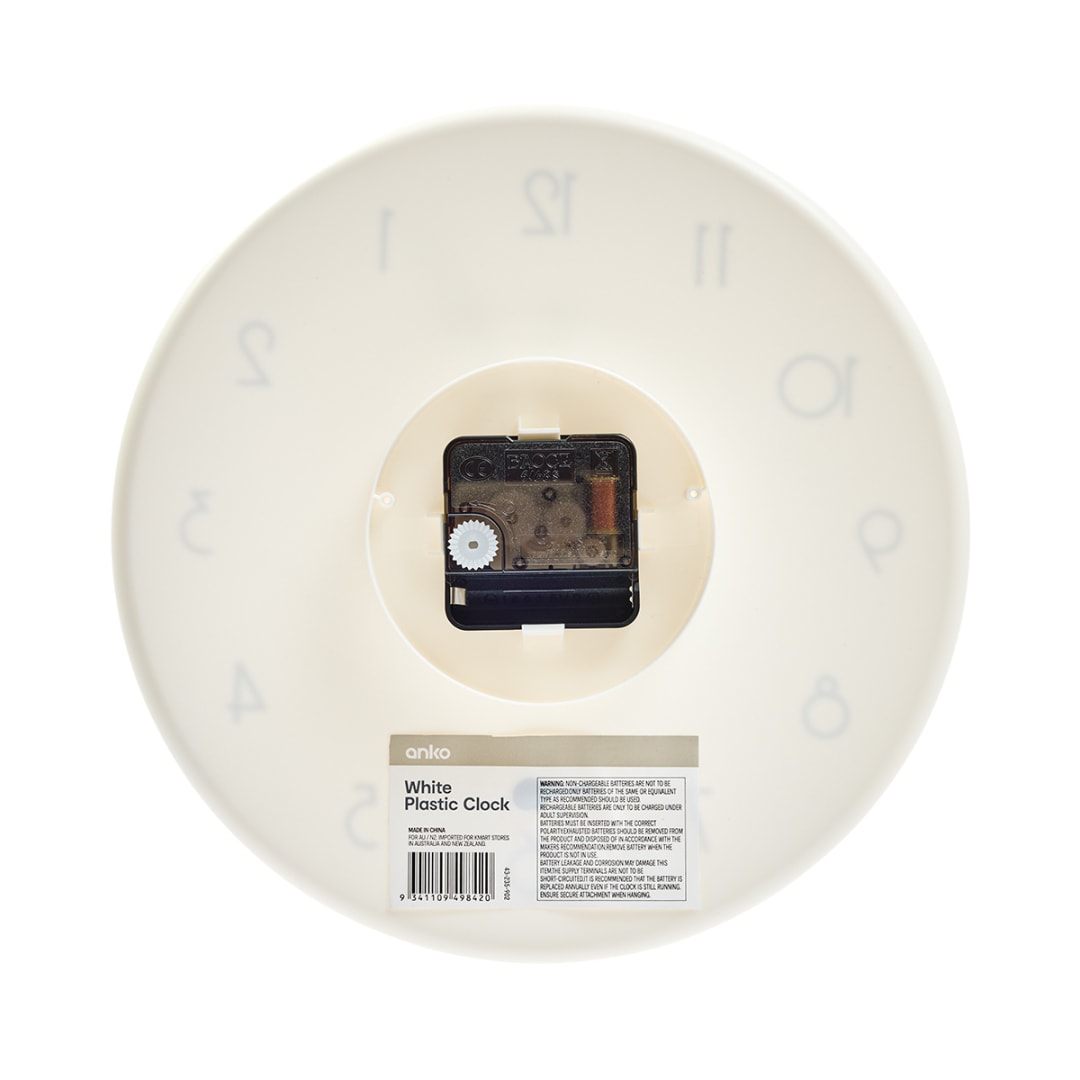 White Plastic Clock - Kmart