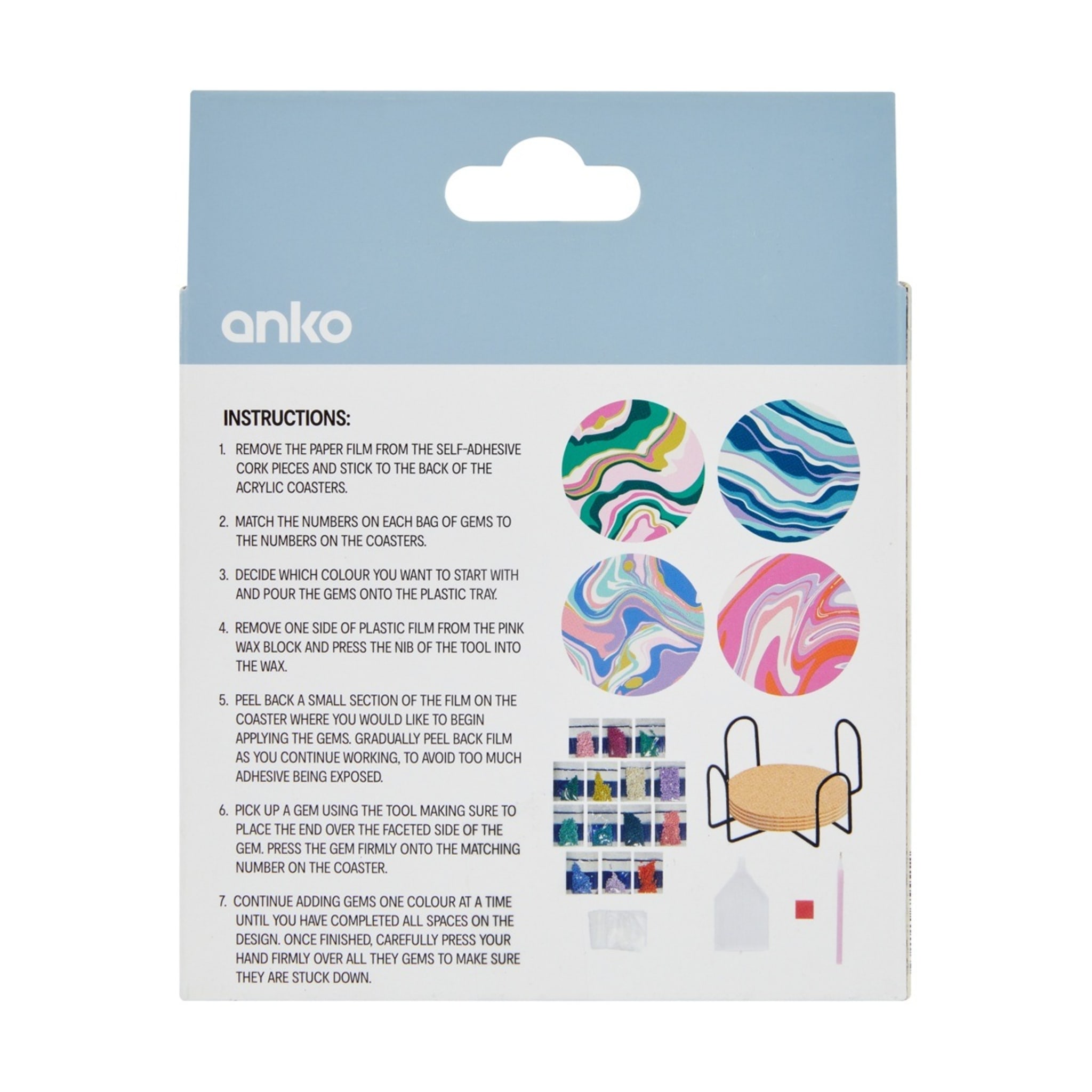 4 Pack Sparkle Gem Art Coaster Set - Marble - Kmart