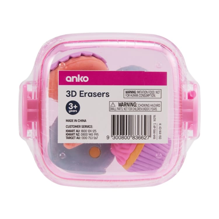 4 Pack 3D Erasers - Assorted - Kmart