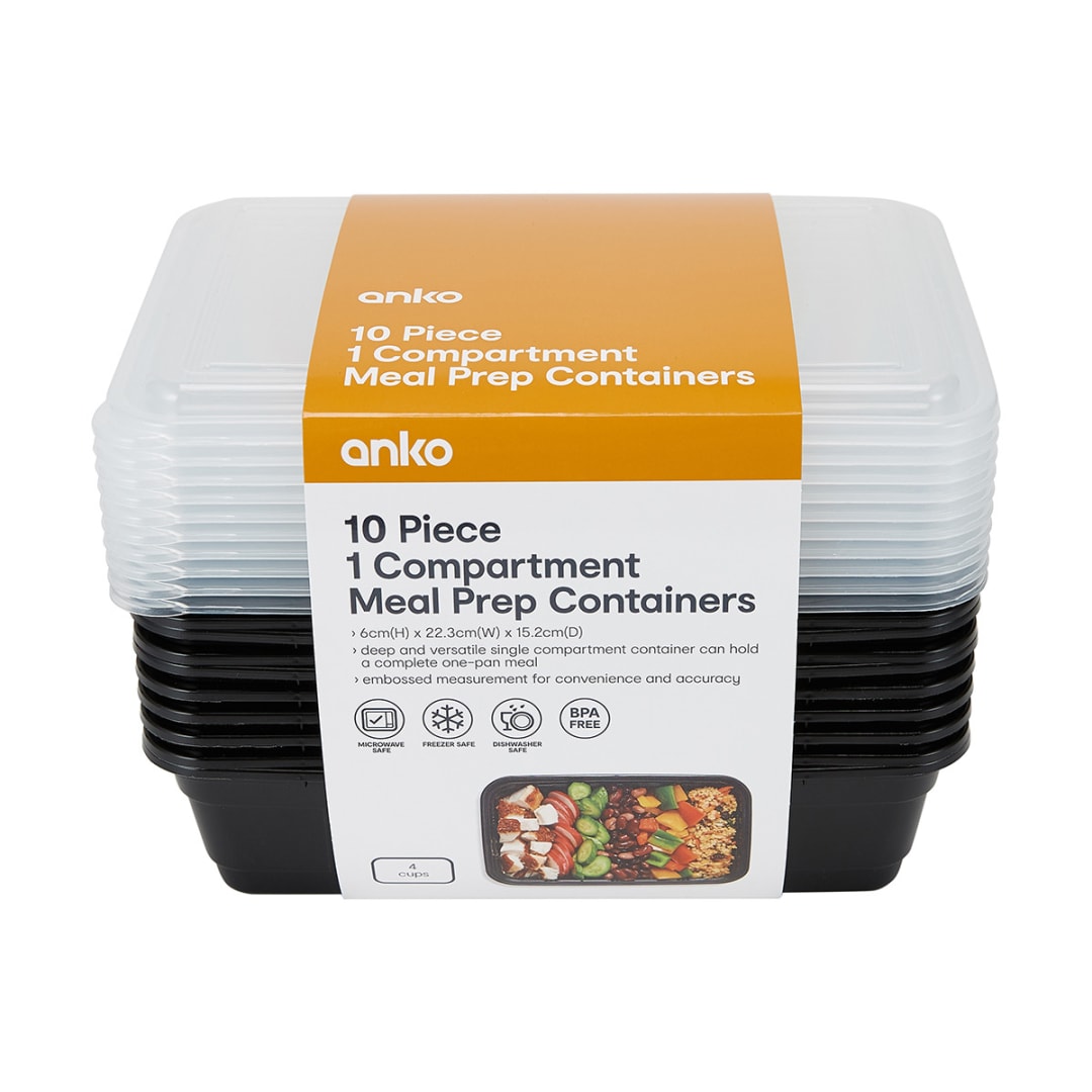 10 Piece 1 Compartment Meal Prep Containers - Kmart