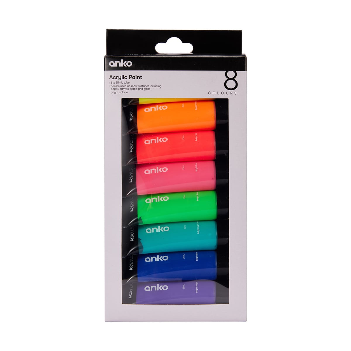 8 Pack Acrylic Paint - Bright - Kmart