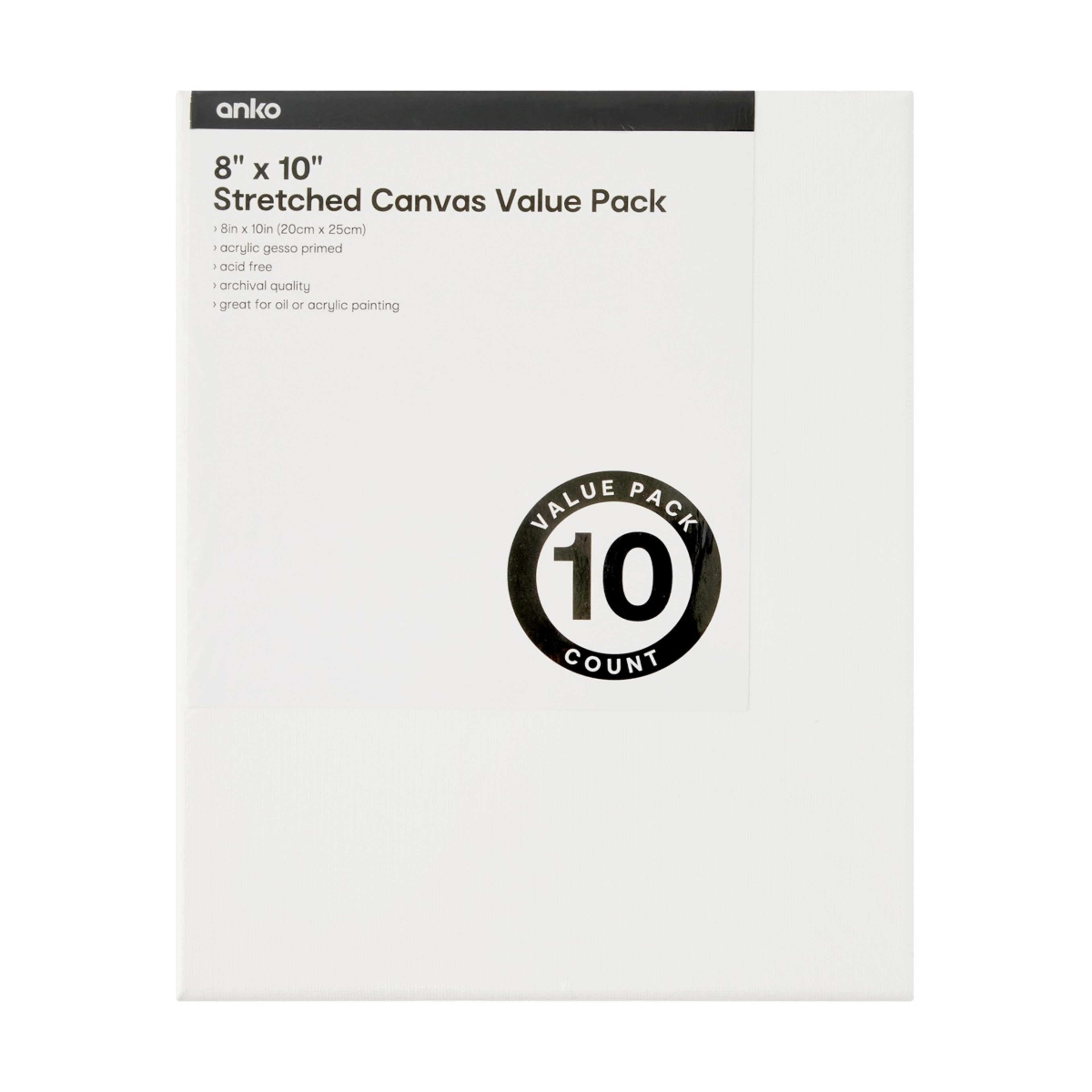 10 Piece 8in. x 10in. Stretched Canvas Value Pack - Kmart