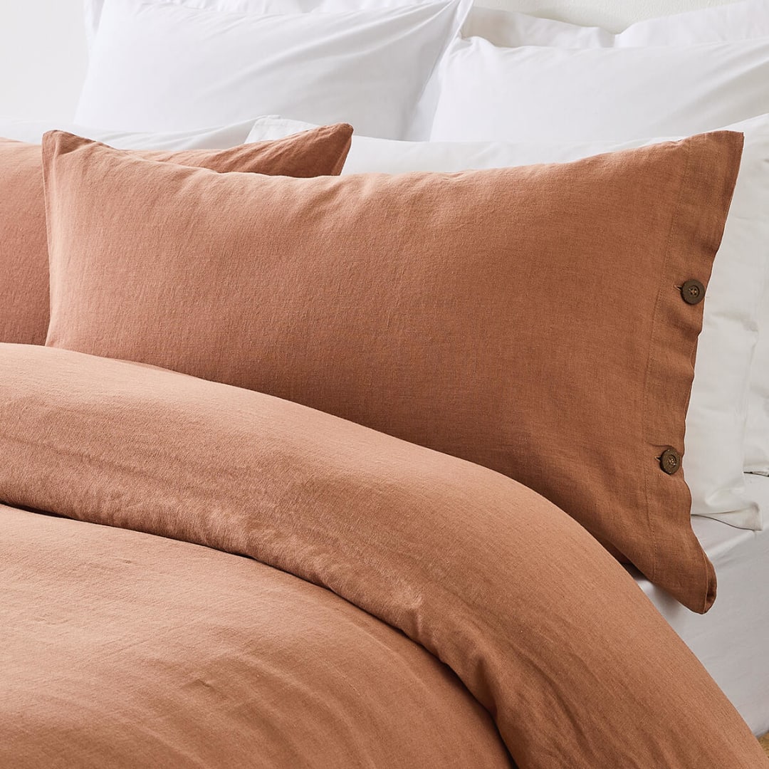 Kayden Linen Cotton Quilt Cover Set - Queen Bed, Tan - Kmart