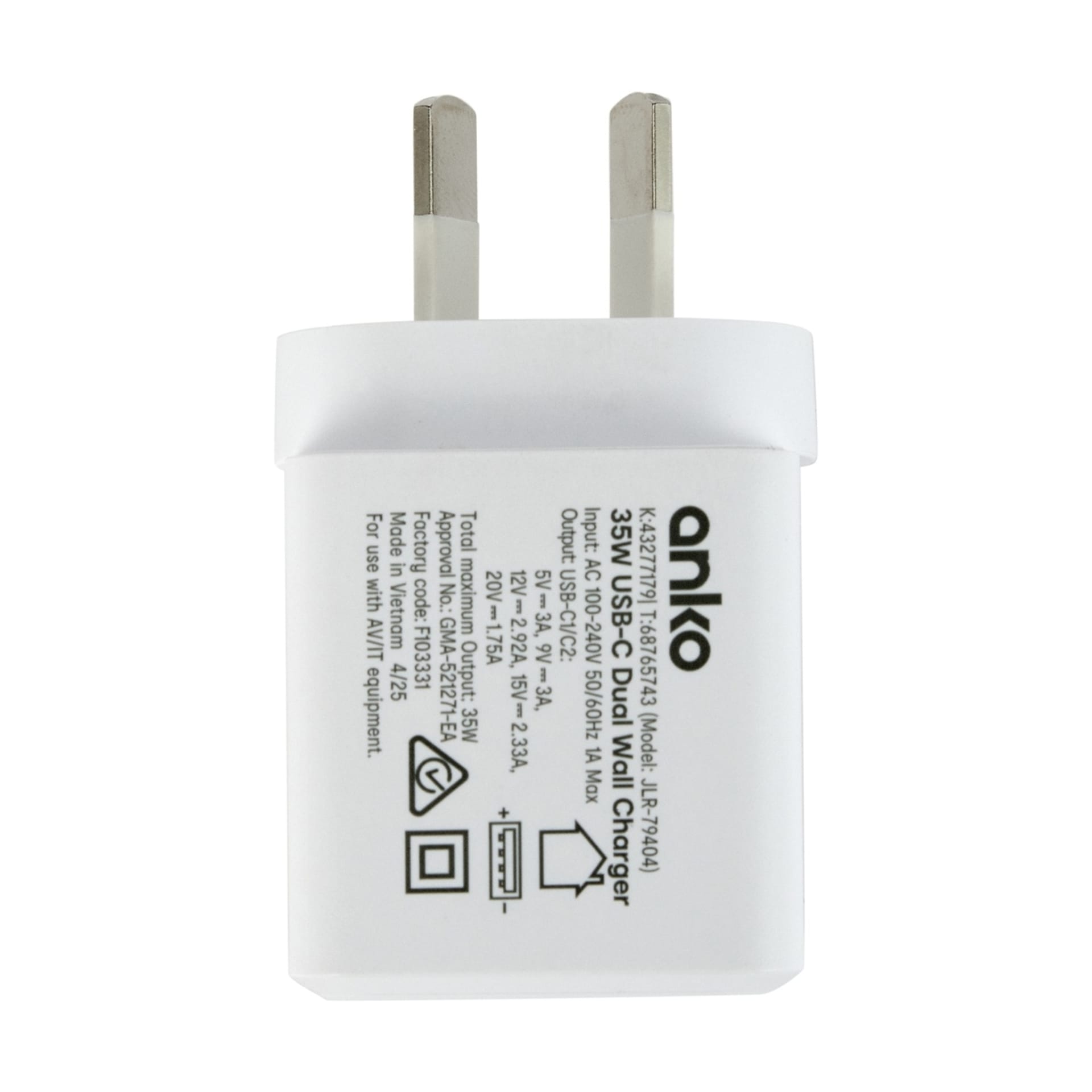 35W USB-C Dual Wall Charger - White - Kmart