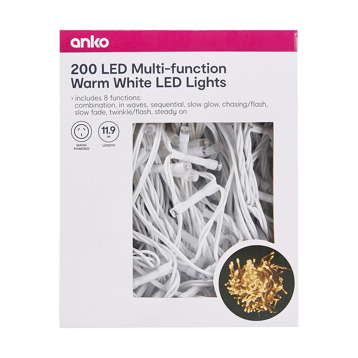 200 LED Multi-Function Warm White String Lights - Kmart