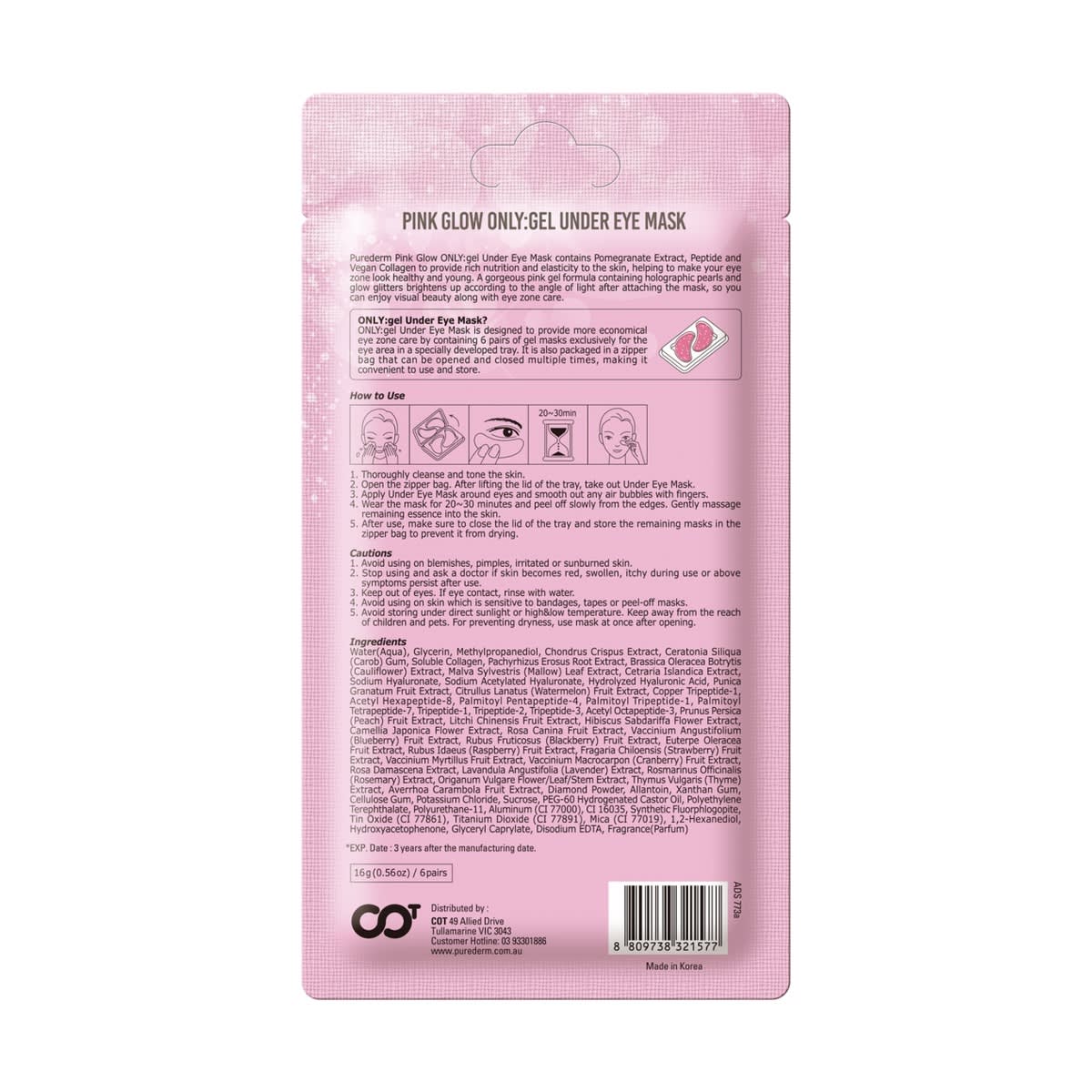 Purederm Pink Glow Only:Gel Under Eye Mask 16g - Pomegranate Extract ...