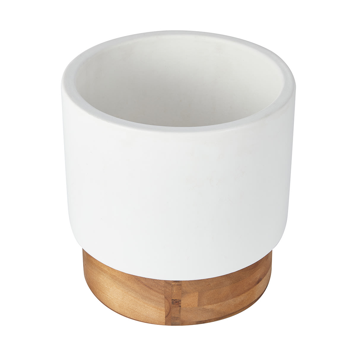 White Planter with Timber Base - Kmart NZ
