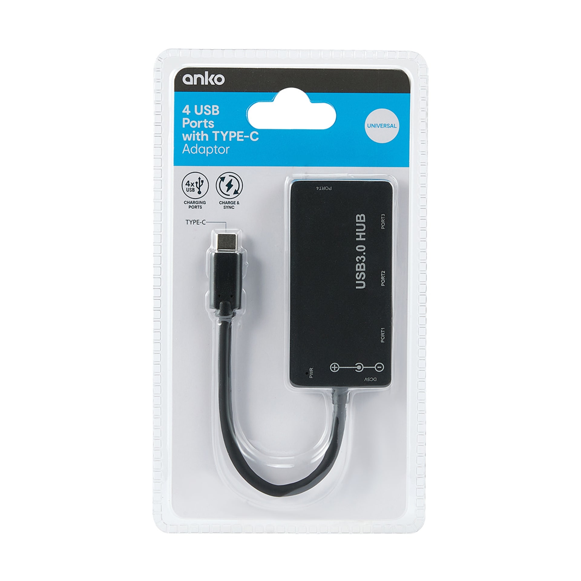 4 USB Ports with Type-C Adaptor - Kmart