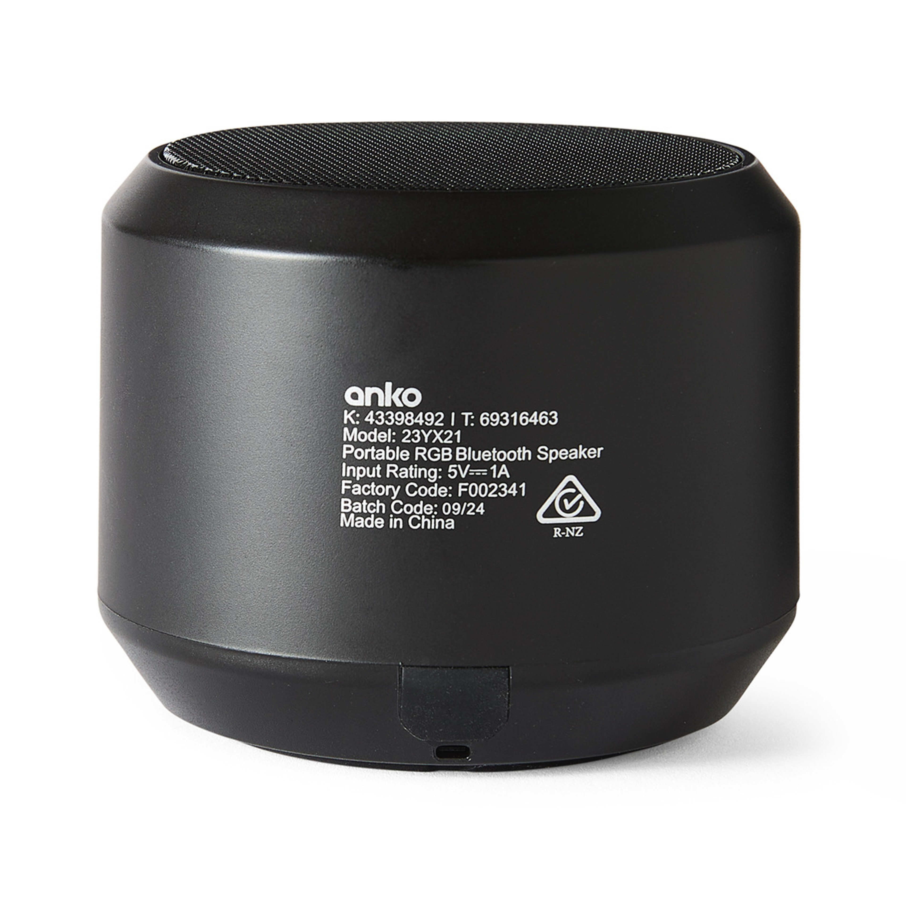 Portable RGB Bluetooth Speaker - Black - Kmart