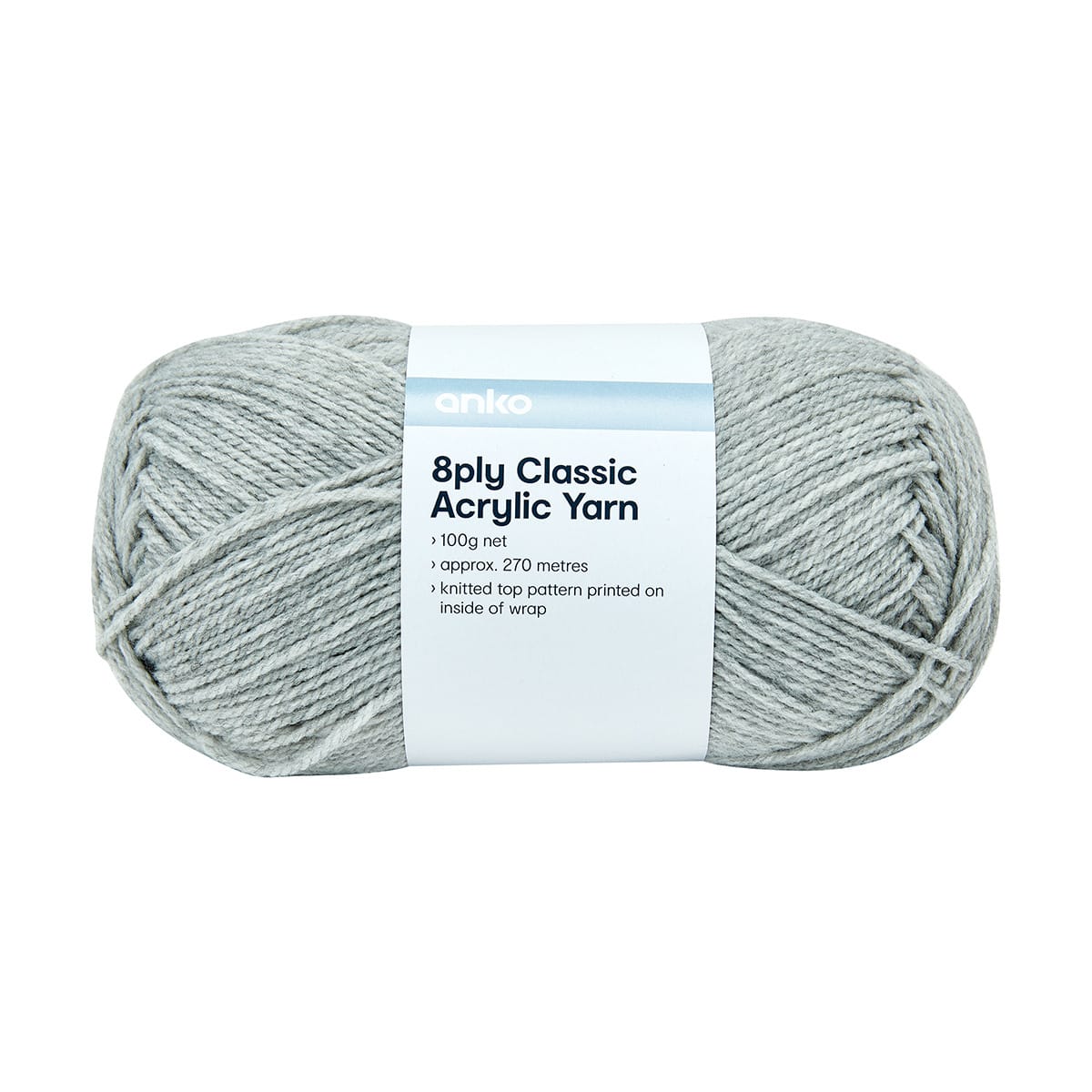 8 Ply Classic Acrylic Yarn - Grey Marle - Kmart