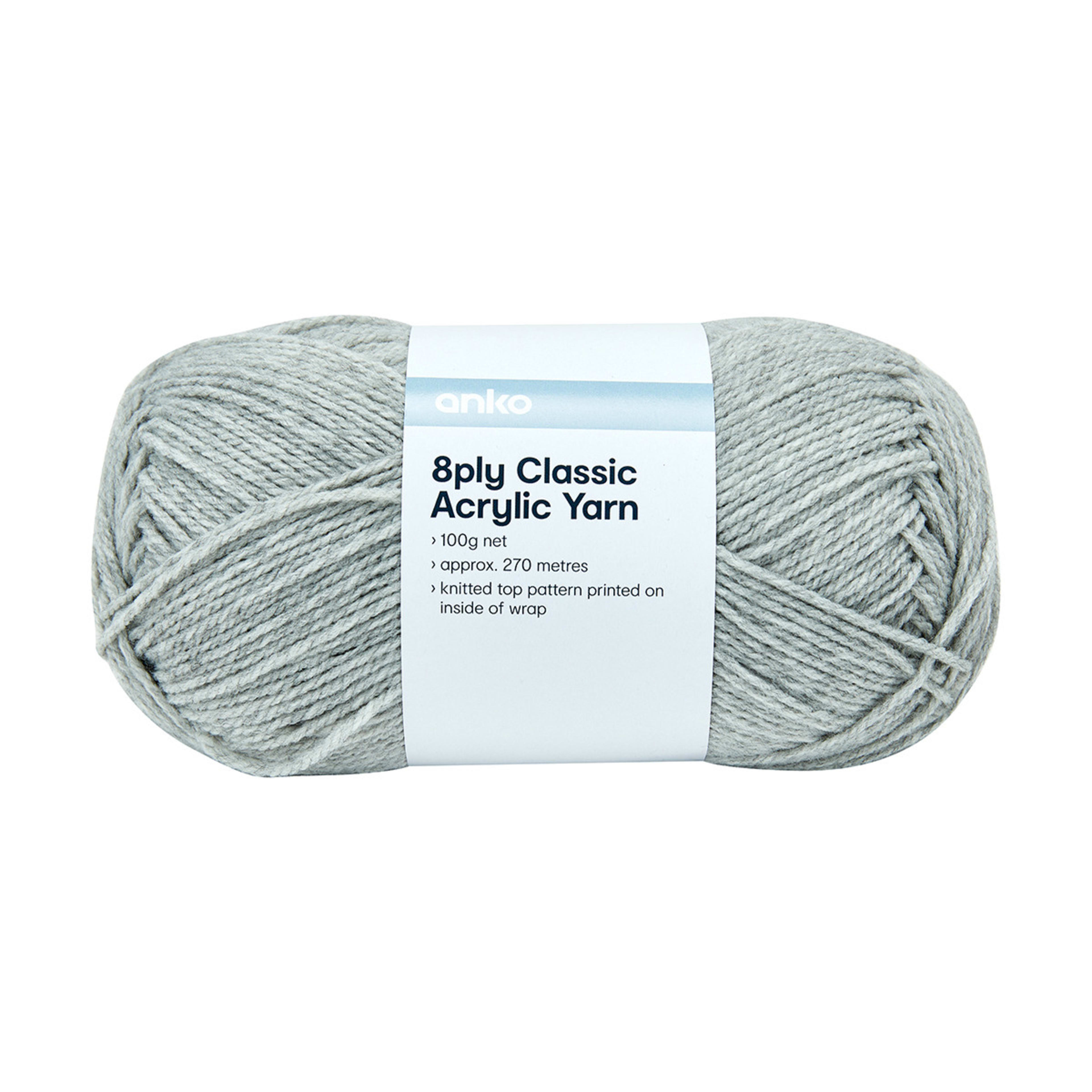 8 Ply Classic Acrylic Yarn - Grey Marle - Kmart