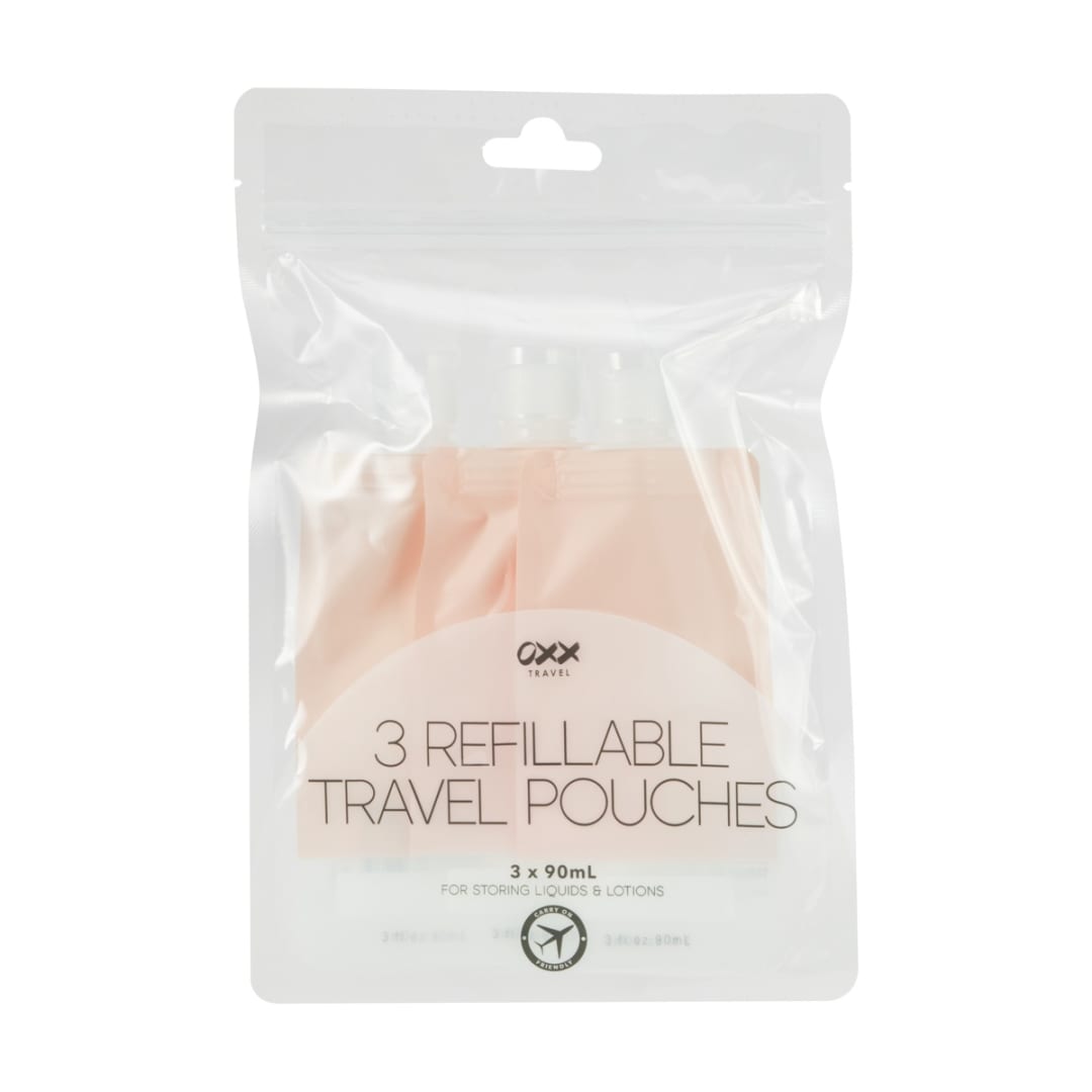 3 Pack Refillable Travel Pouches - Rose - Kmart