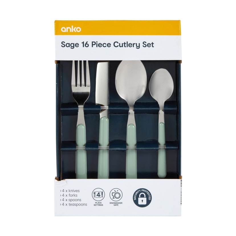16 Piece Sage Cutlery Set - Kmart