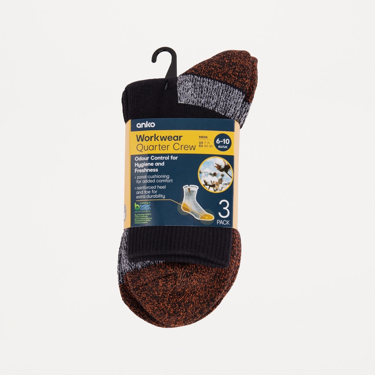3 Pack Cotton Quarter Crew Socks - Kmart NZ