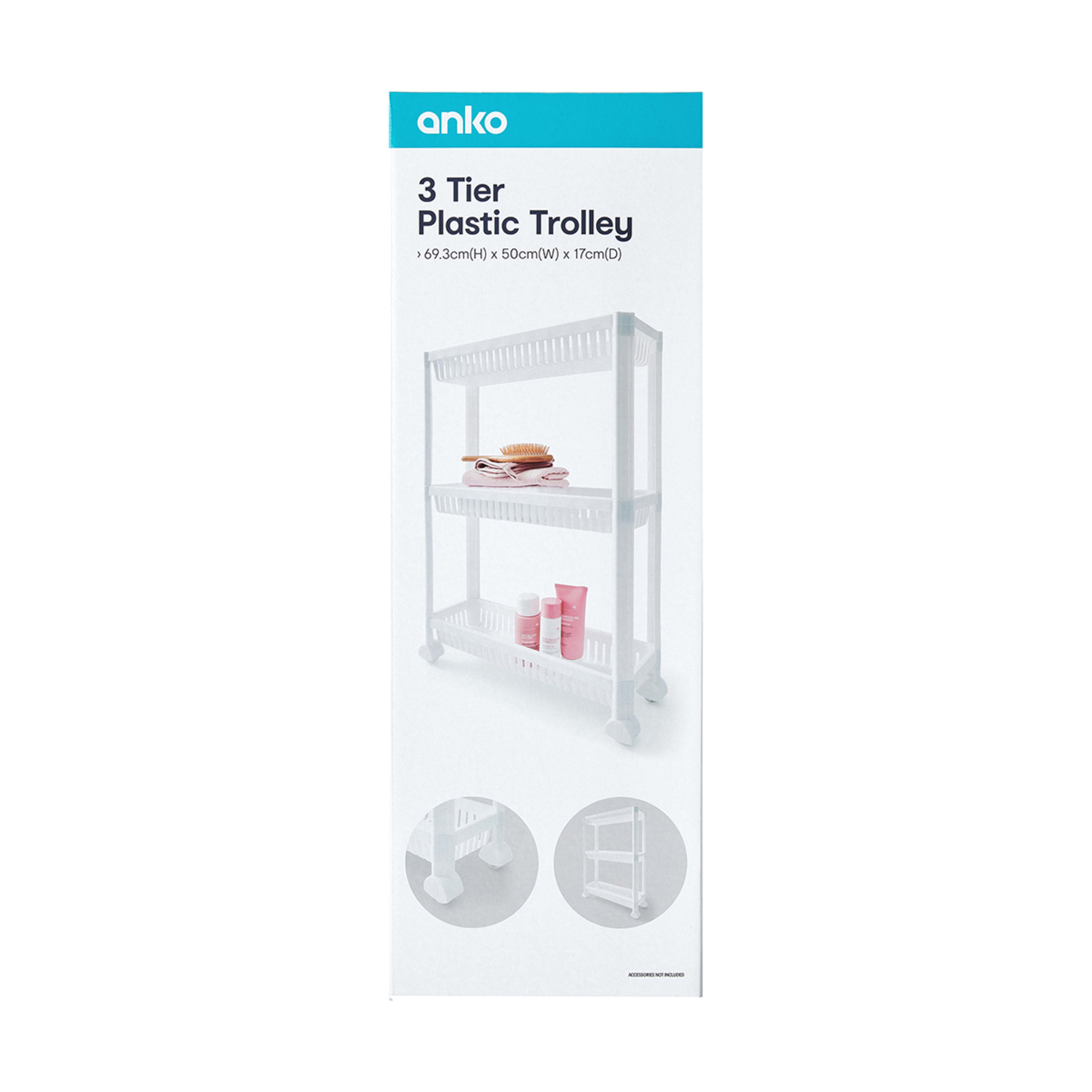 3 Tier Plastic Trolley - White - Kmart