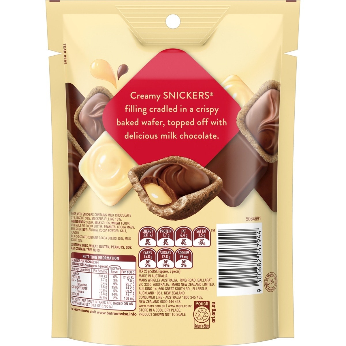 Pods Snickers Chocolate Snack & Share Bag 160g - Kmart