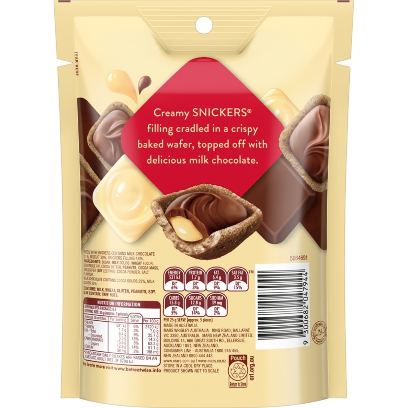 Pods Snickers Chocolate Snack & Share Bag 160g - Kmart