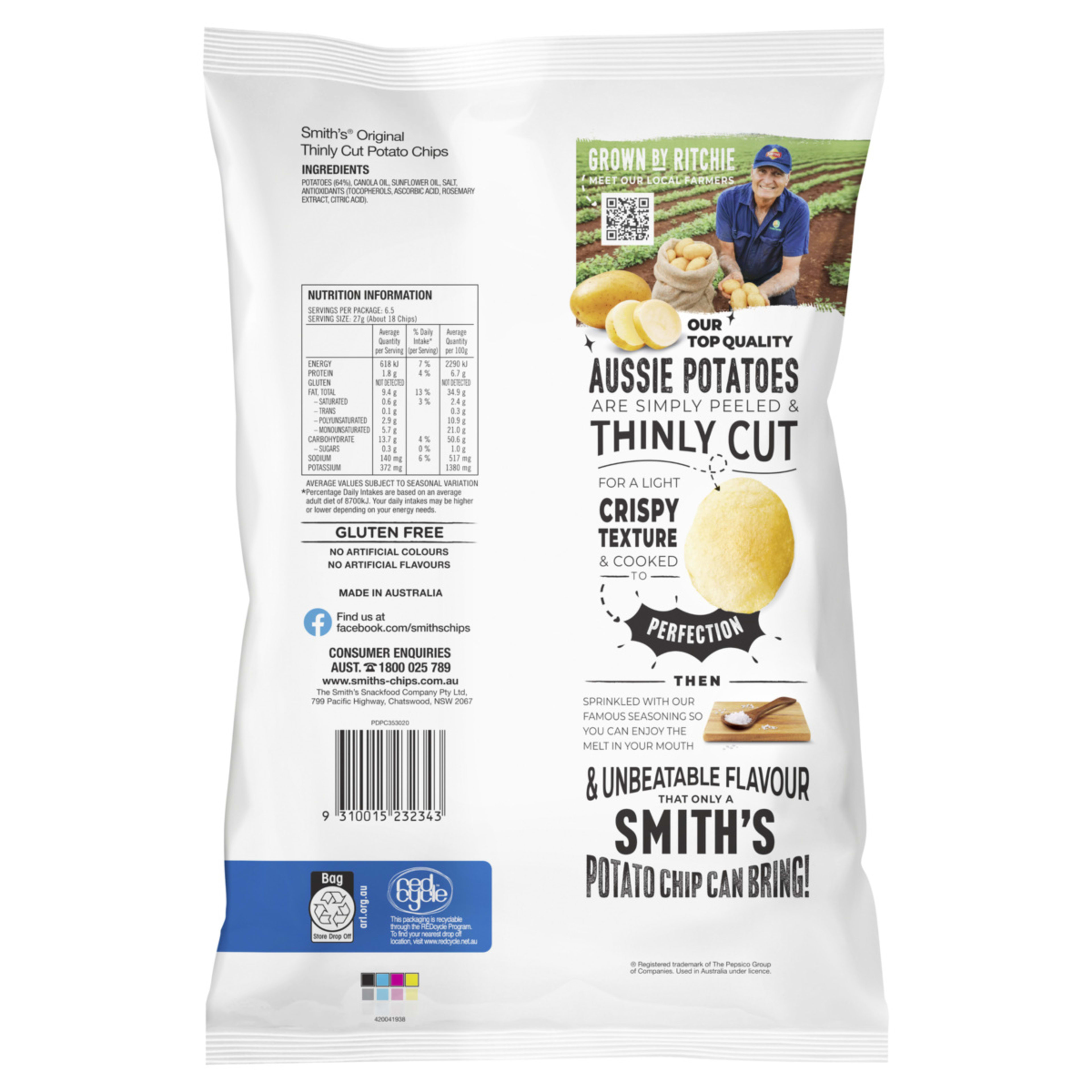 Smith's Thinly Cut Original Crisps 175g - Kmart