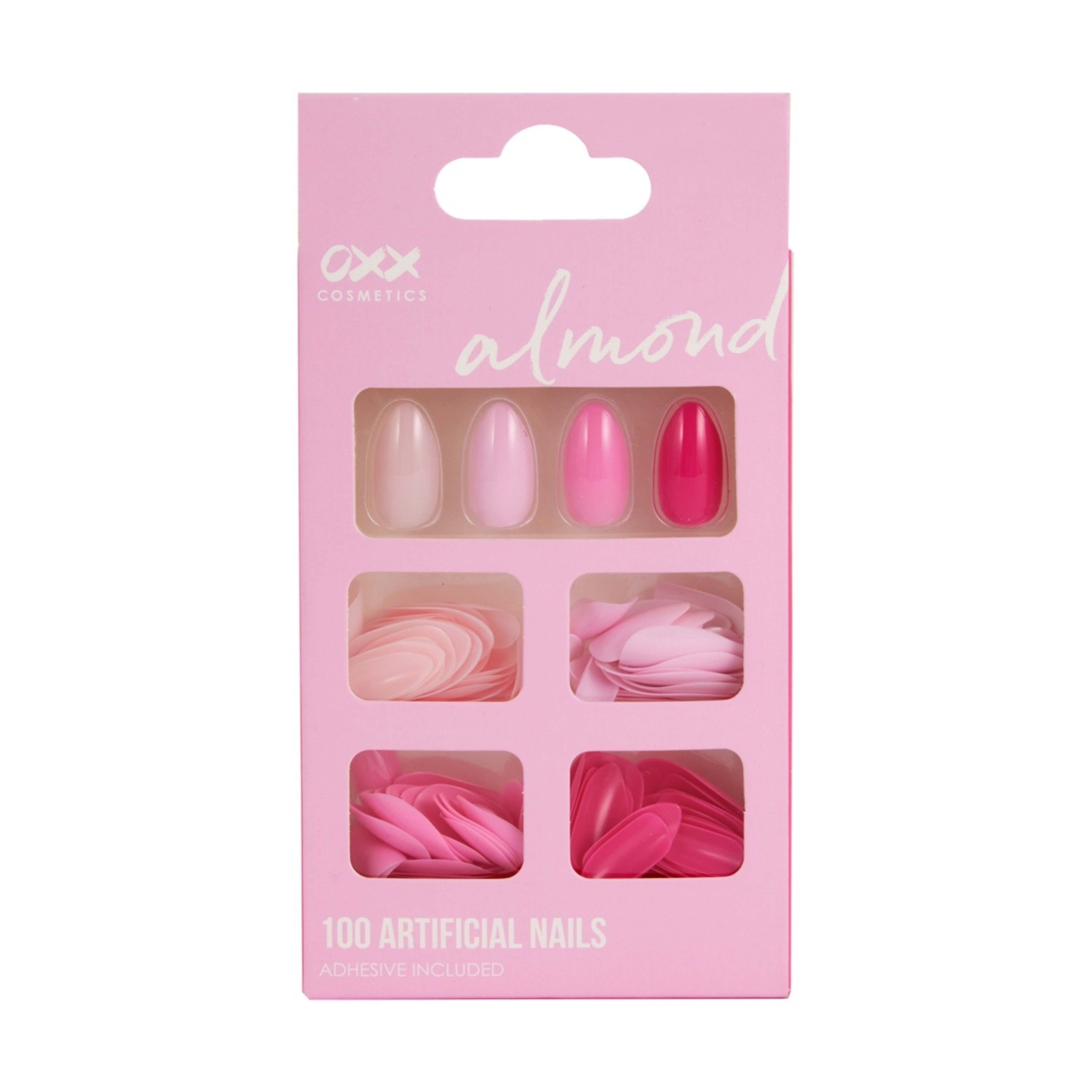 OXX Cosmetics 100 Pack Artificial Nails with Adhesive - Almond Shape ...