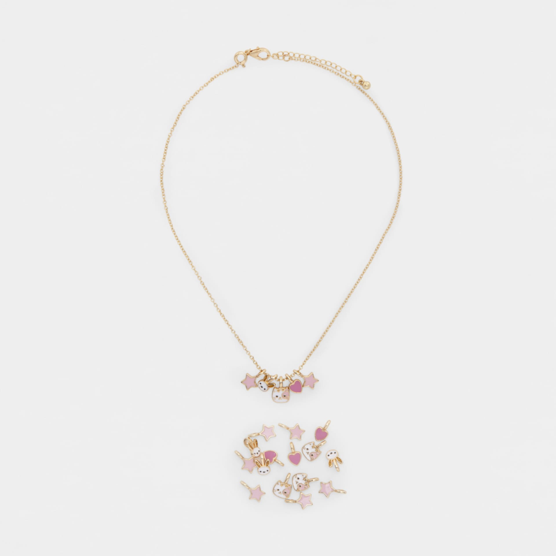 Cat & Bunny Charms Necklace - Pink and Gold Tone - Kmart