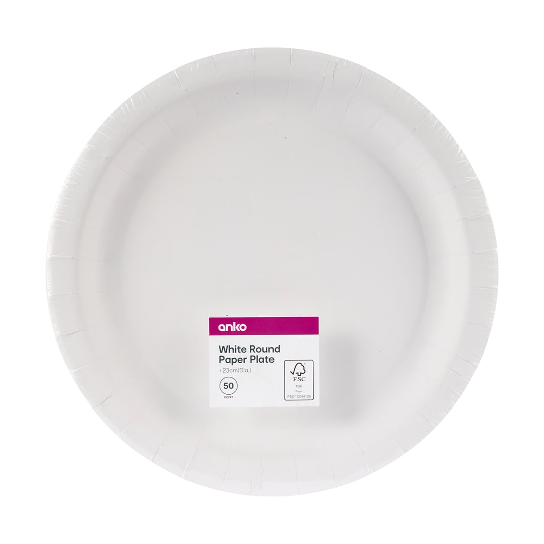 50 Piece White Round Paper Plates - Kmart