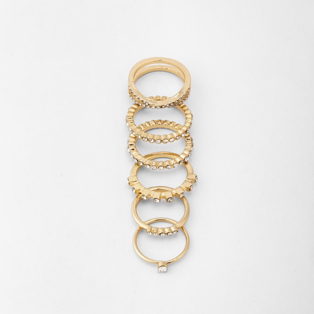 6 Pack Diamante Stack Rings - Gold Tone - Kmart