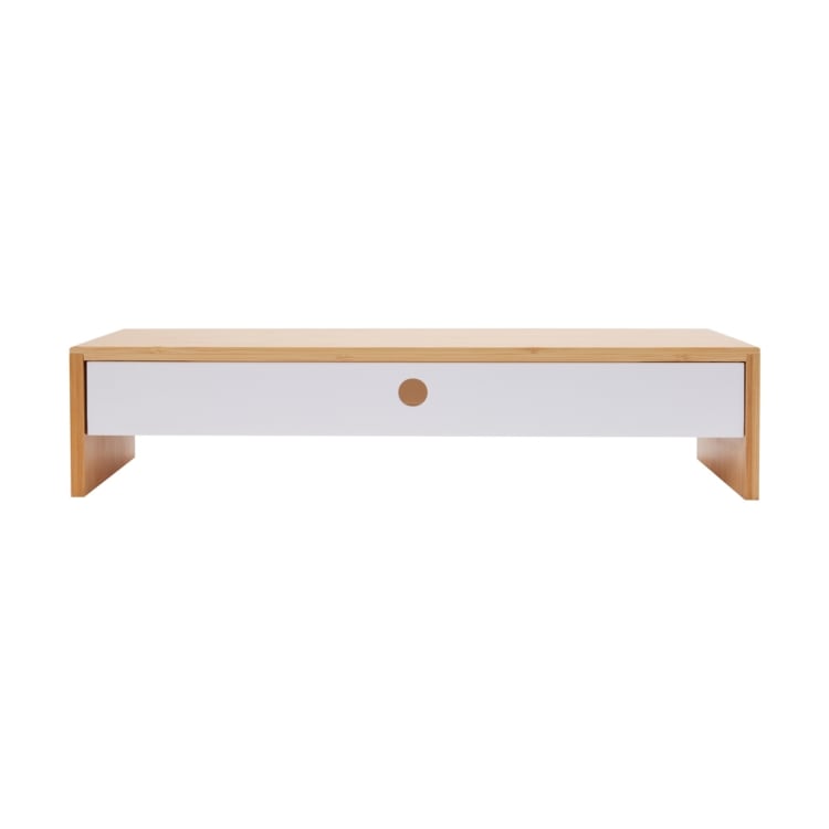 Bamboo and Plastic Monitor Stand with Drawer - White - Kmart