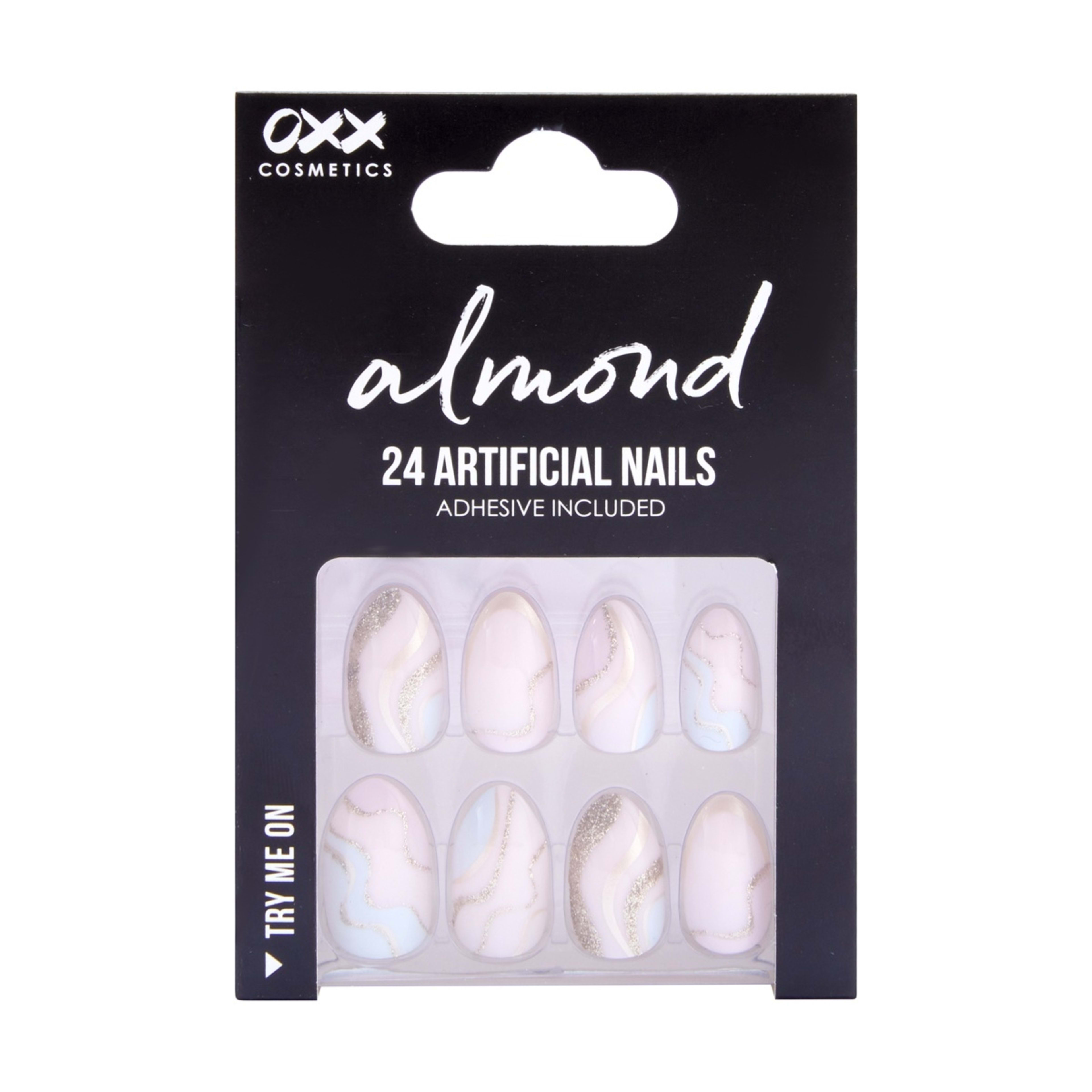 OXX Cosmetics 24 Pack Artificial Nails with Adhesive - Almond Shape ...