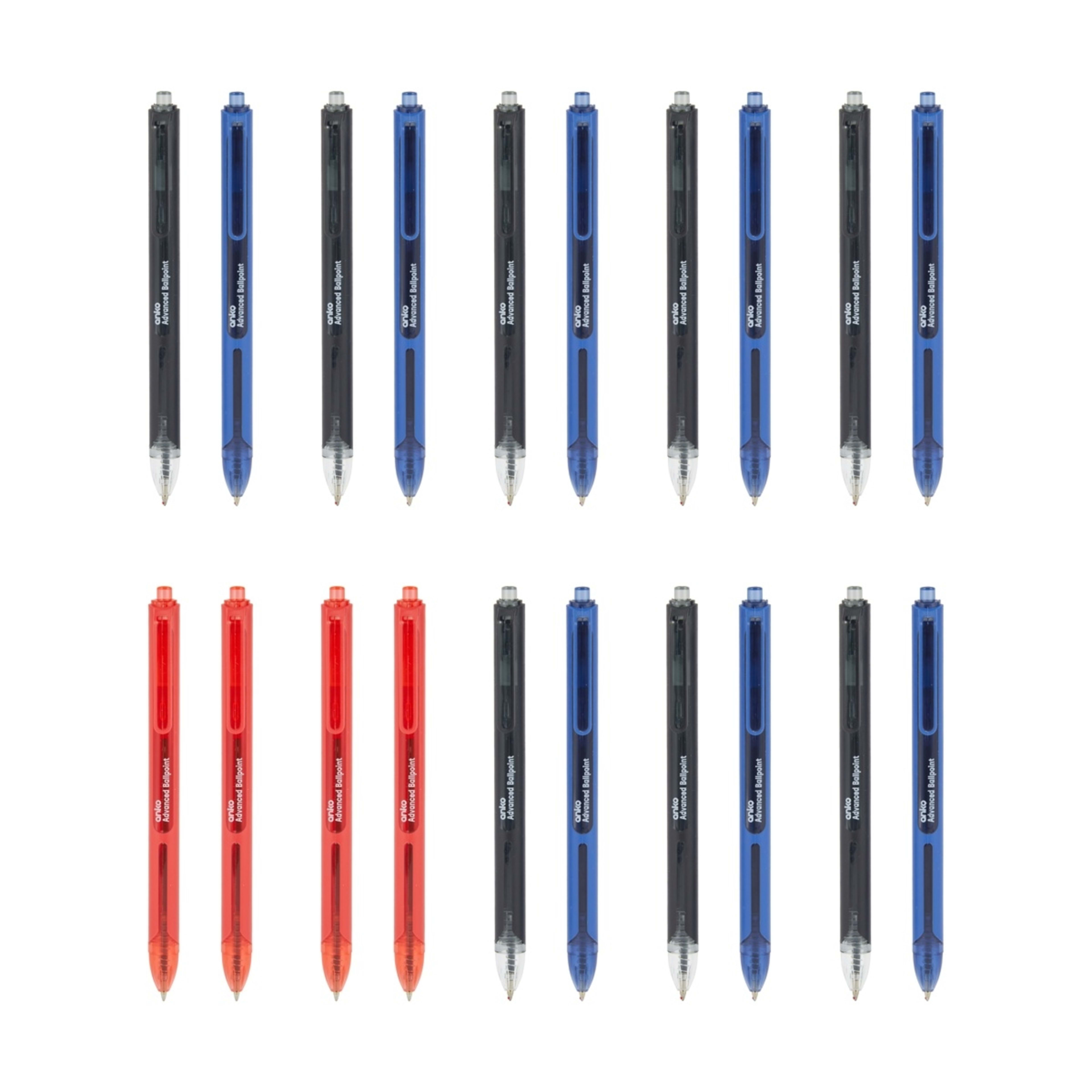 20 Pack Advanced Ballpoint Pens - Black, Blue and Red - Kmart