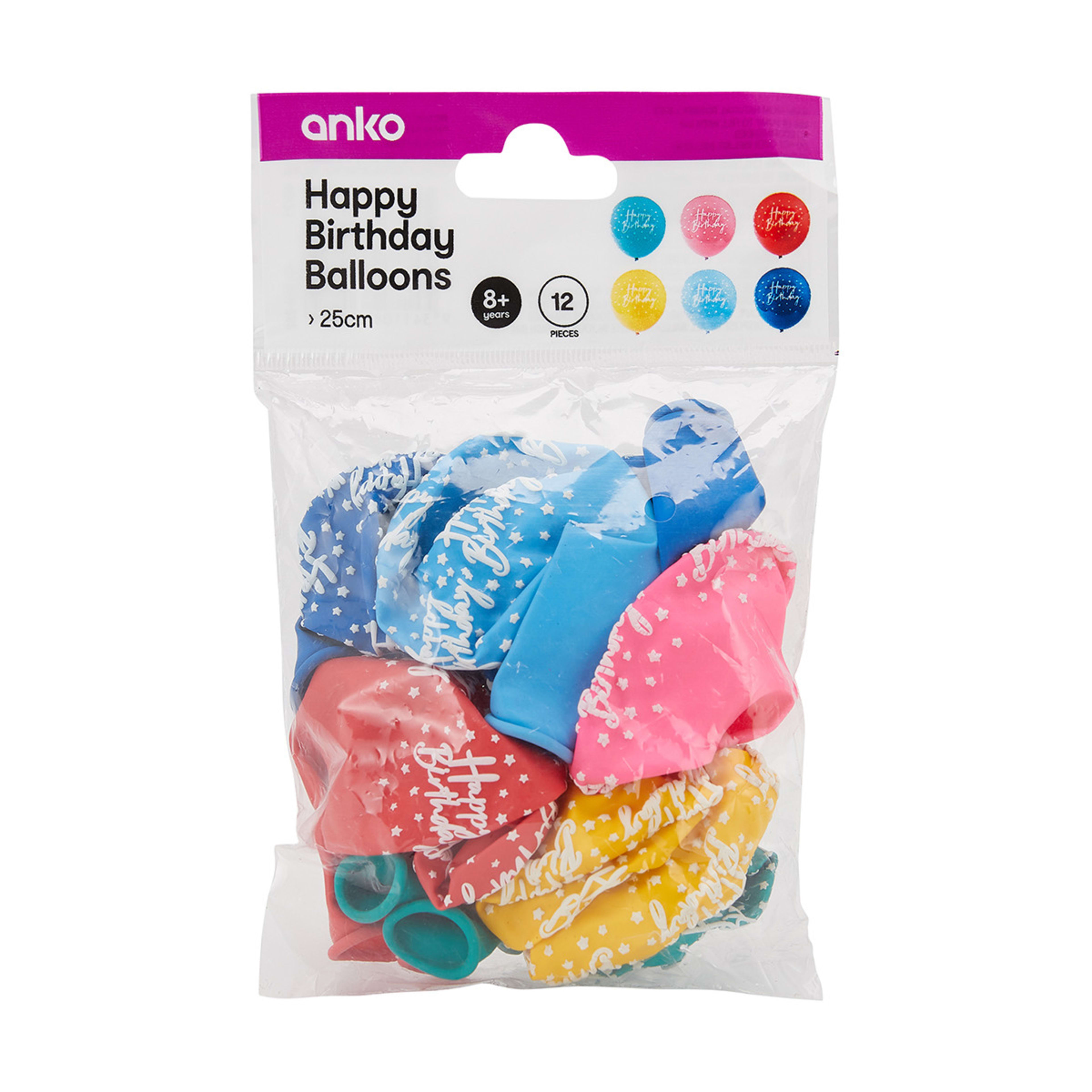 12 Pack Multi Colour Happy Birthday Balloons - Kmart