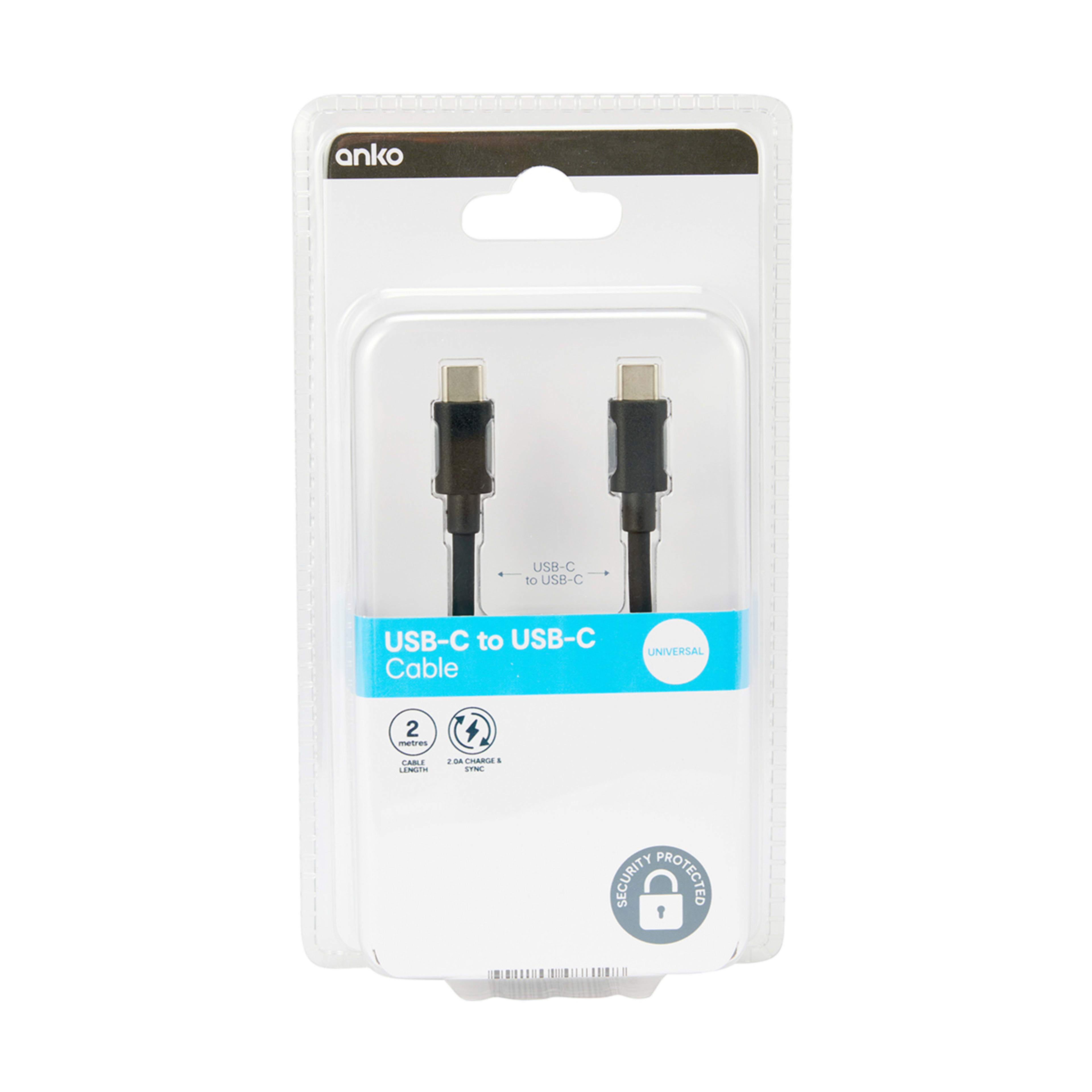 USB-C to USB-C Cable - 2m, Black - Kmart