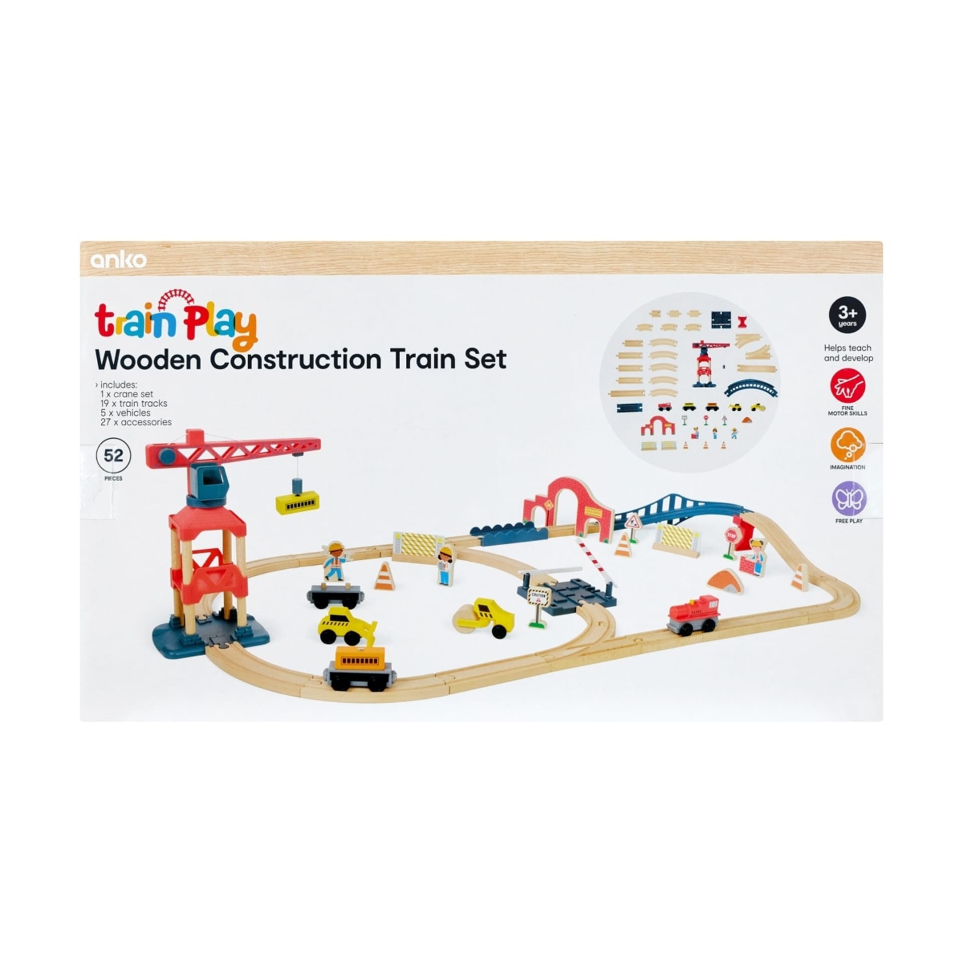 52 Piece Wooden Construction Train Set - Kmart NZ
