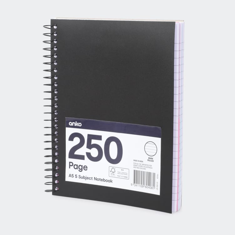 A5 5 Subject Notebook - Black - Kmart