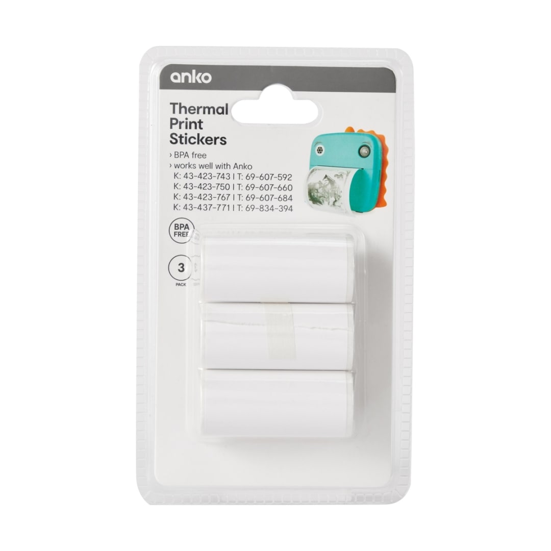 3 Pack Thermal Printer Sticker Rolls - Kmart