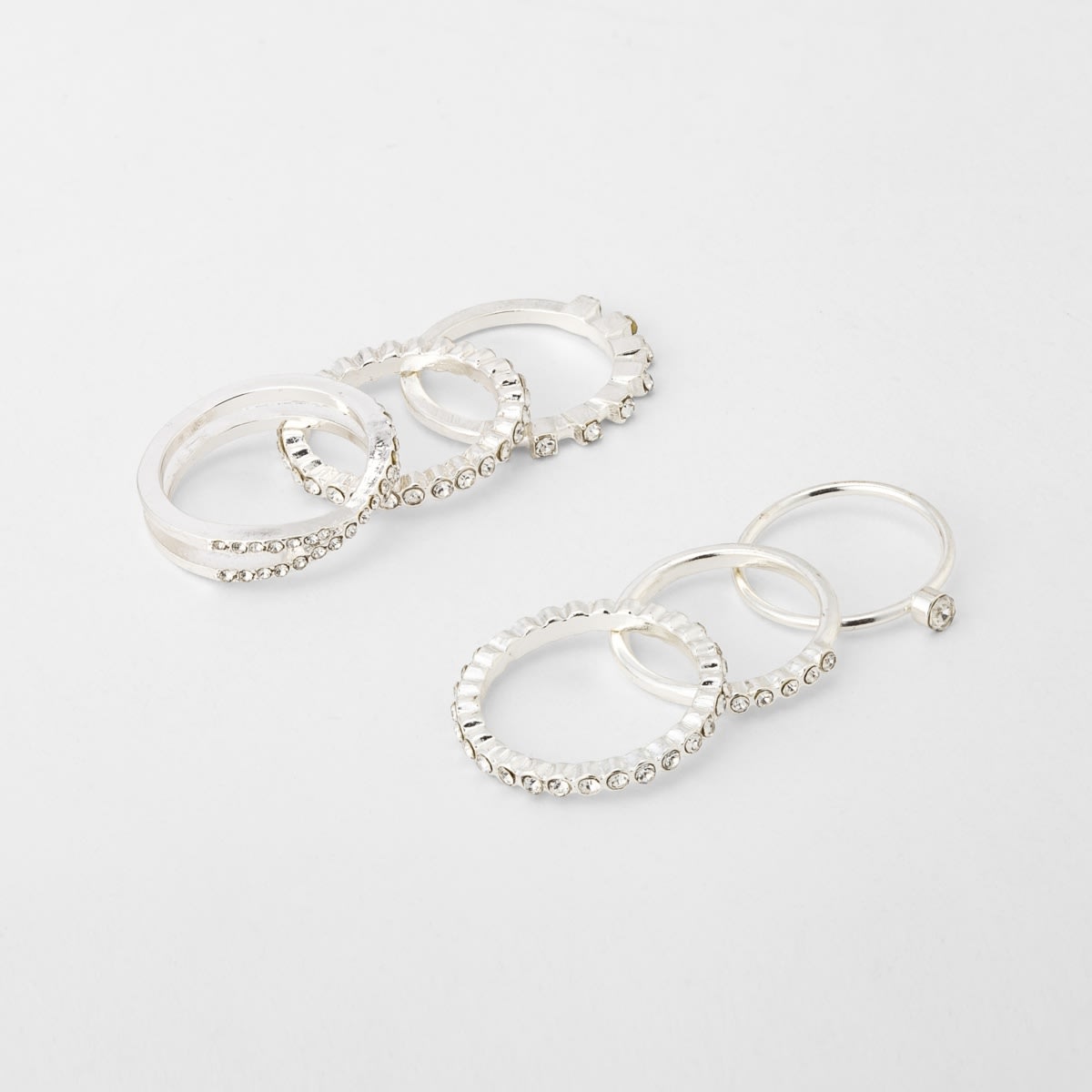 6 Pack Diamante Stack Rings - Silver Tone - Kmart