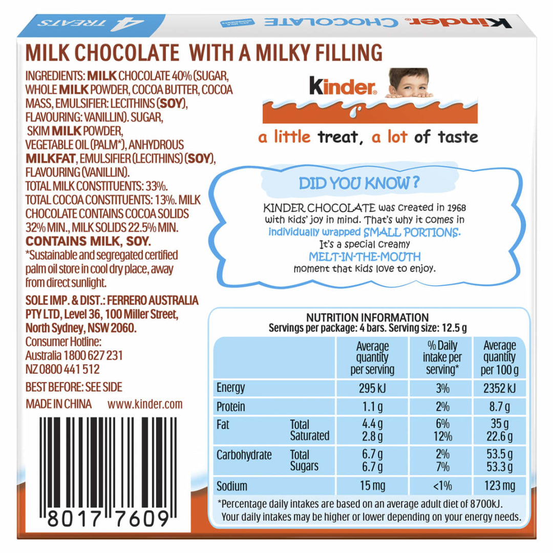4 Pack Kinder Chocolate 50g - Kmart