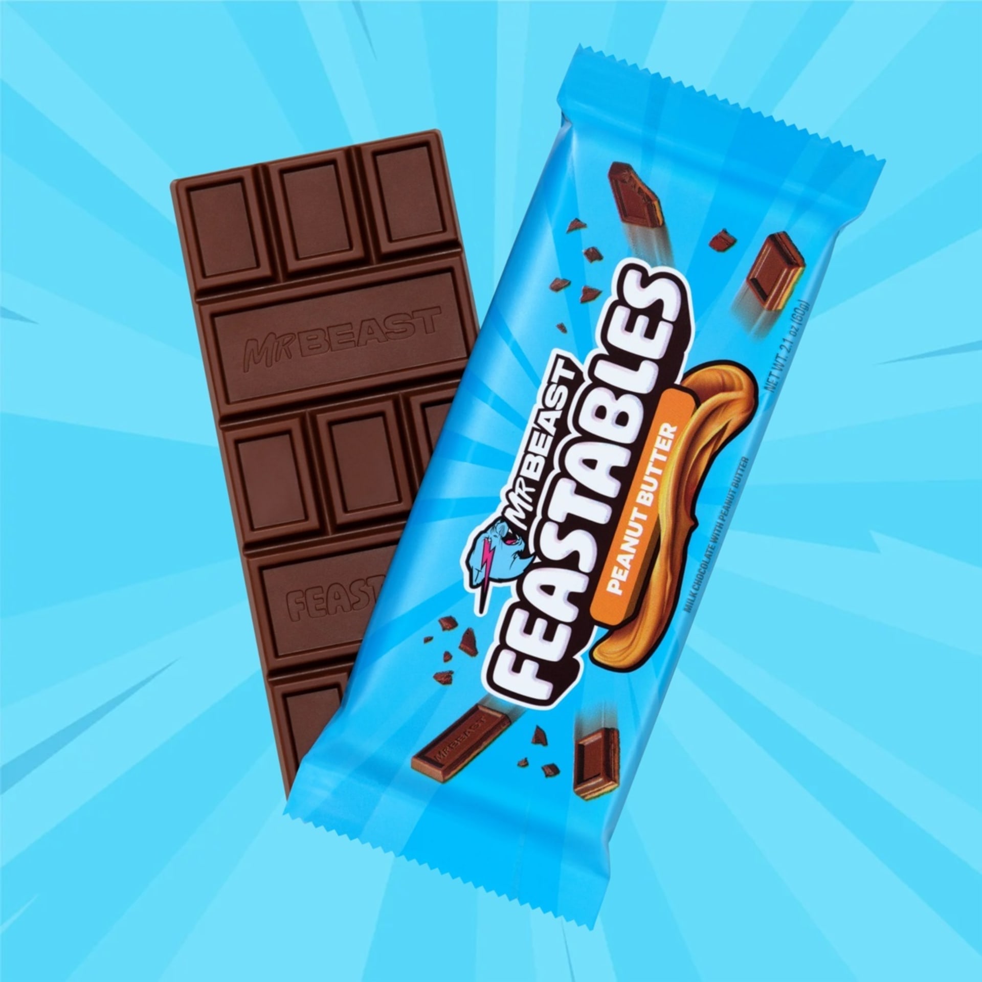 MrBeast Feastables Peanut Butter Milk Chocolate Bar 60g - Kmart