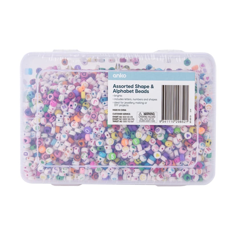 Assorted Shape and Alphabet Beads Set - Brights - Kmart NZ
