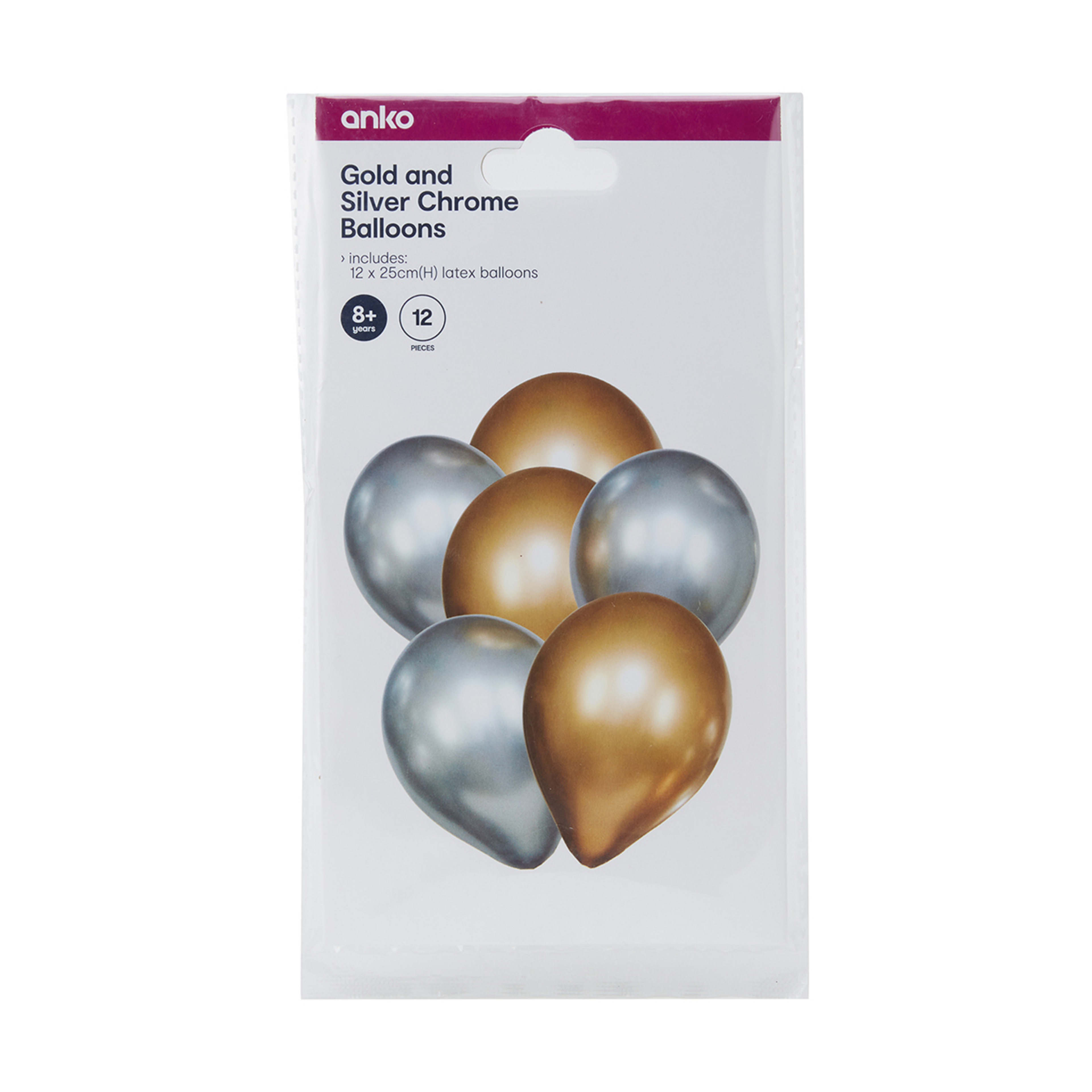 12 Piece Gold and Silver Chrome Balloons - Kmart