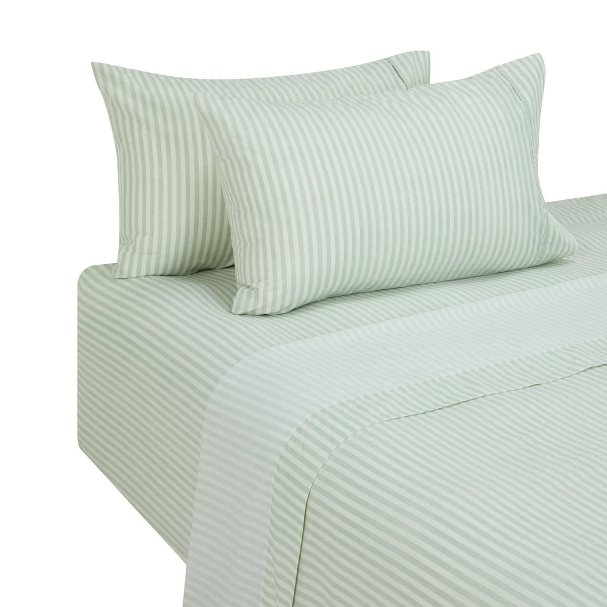 250 Thread Count Stripe Cotton Sheet Set - Double Bed, Sage - Kmart