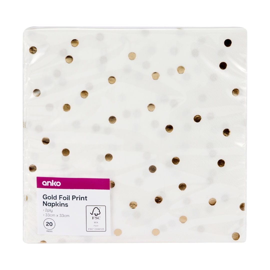 20 Pack Gold Print Polka Dot Napkins - Kmart NZ