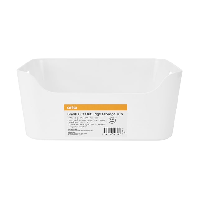 Small Cut Out Edge Storage Tub - White - Kmart
