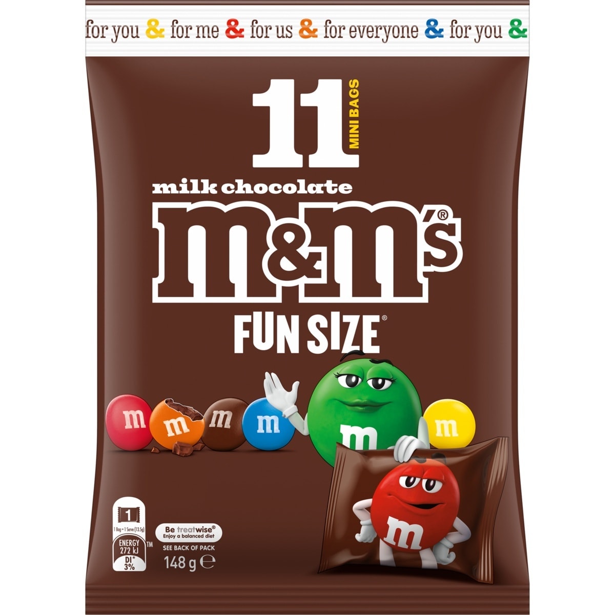 M&M’s 11 Pack Fun Size Milk Chocolate Share Pack 148g - Kmart