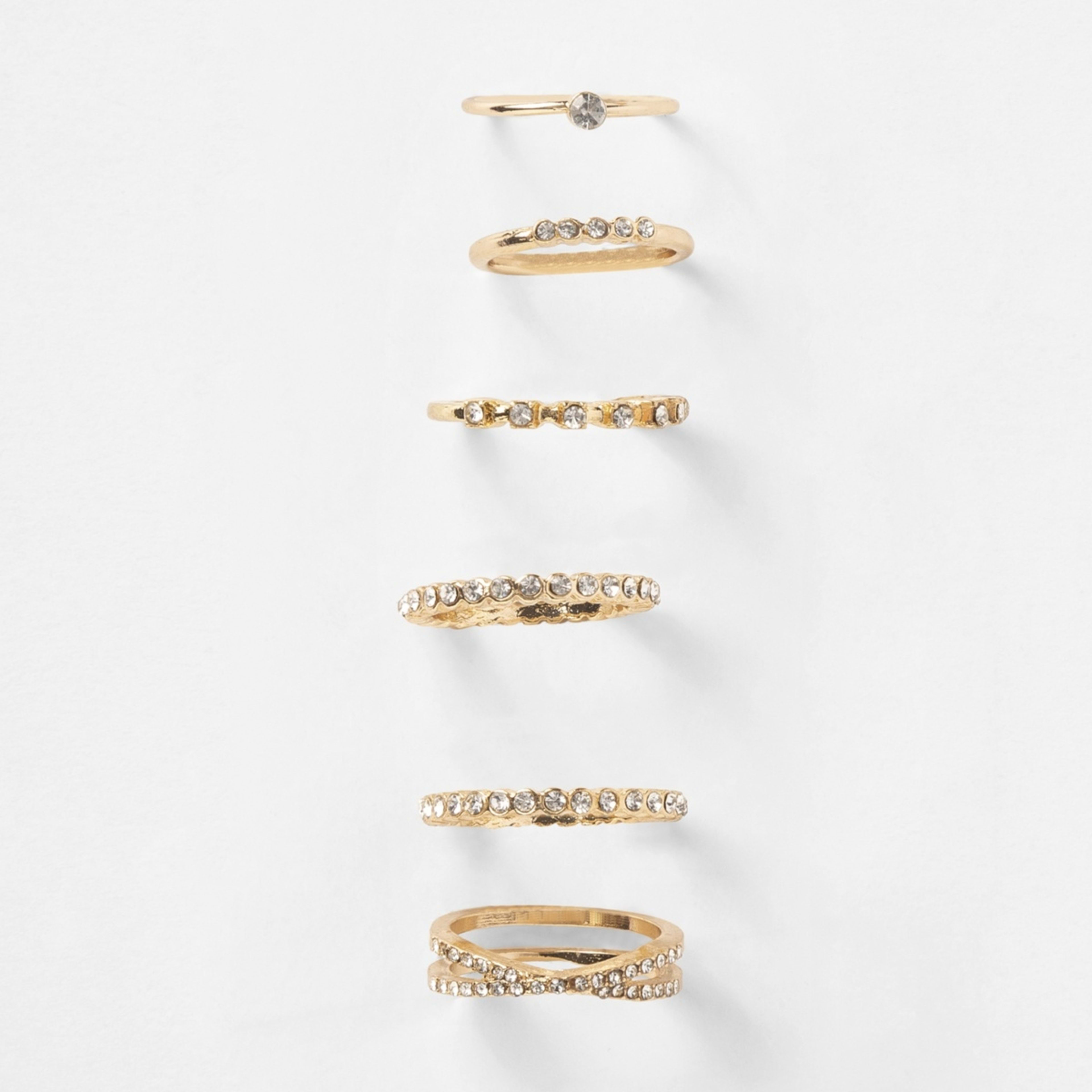 6 Pack Diamante Stack Rings - Gold Tone - Kmart