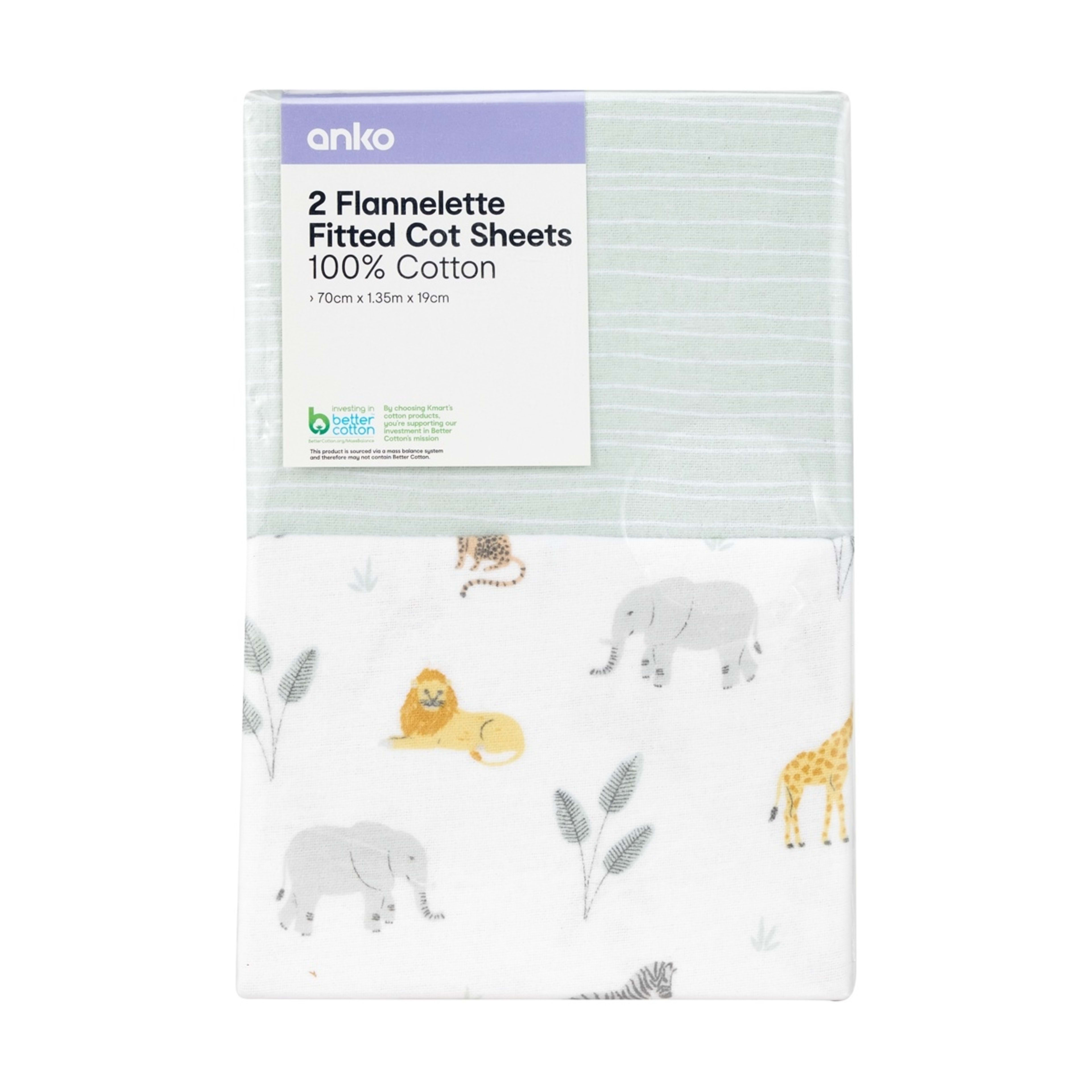 2 Pack Flannelette Cotton Fitted Cot Sheets - Safari and Wave Stripe ...
