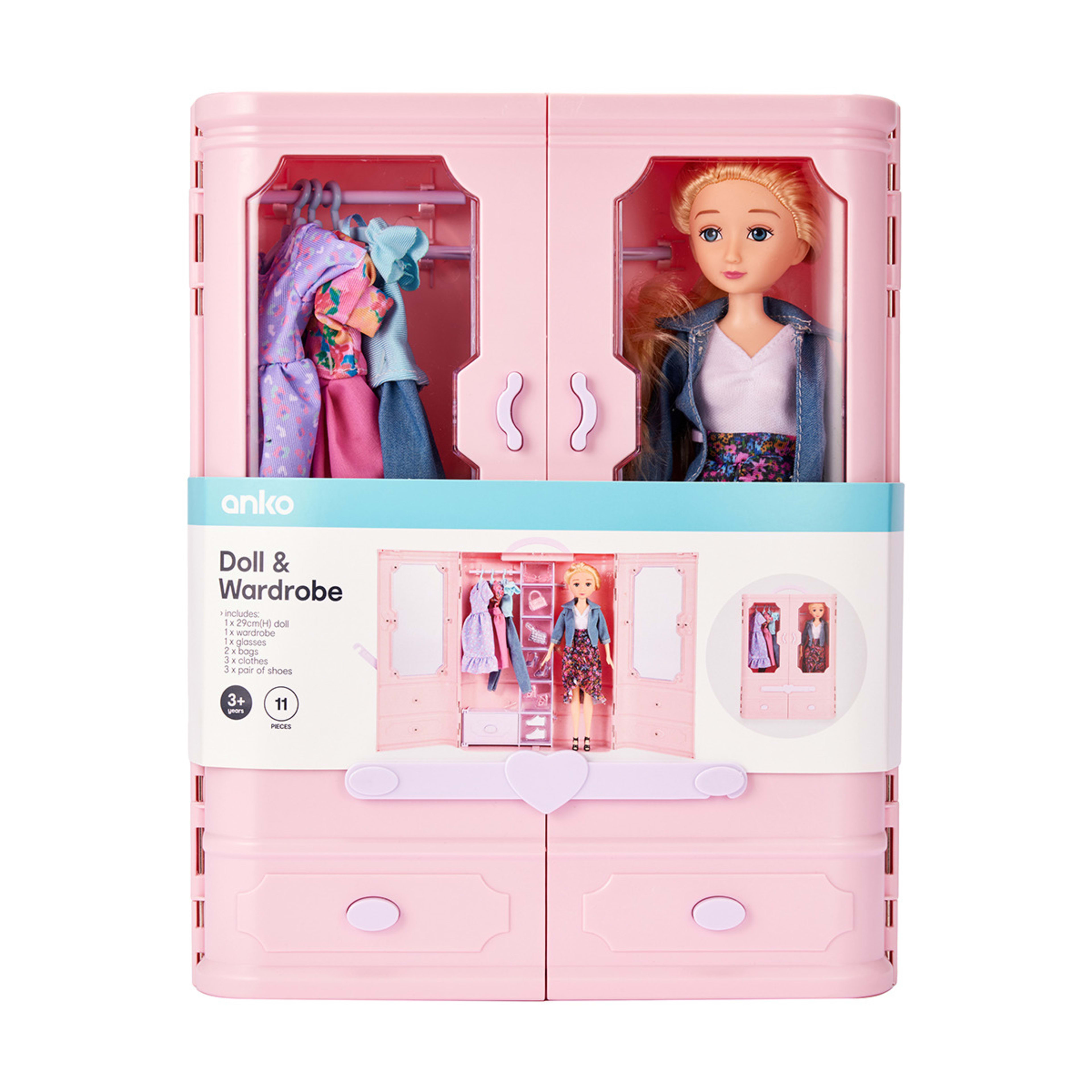 11 Piece Doll and Wardrobe Set - Kmart